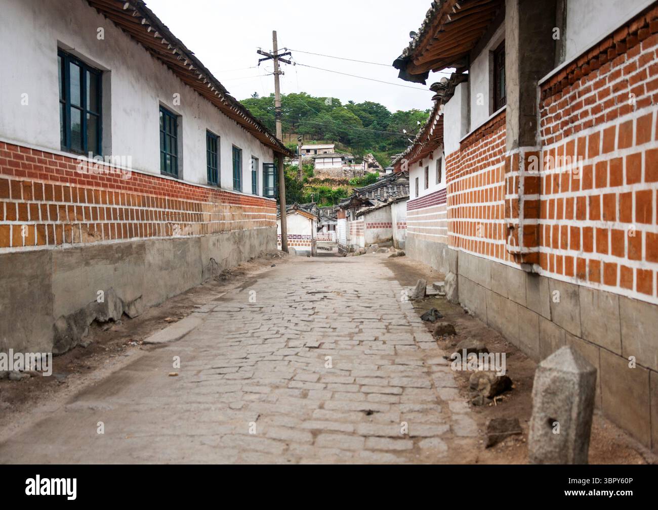 Empty street of the old quarter, North Hwanghae, Kaesong, North Korea ...