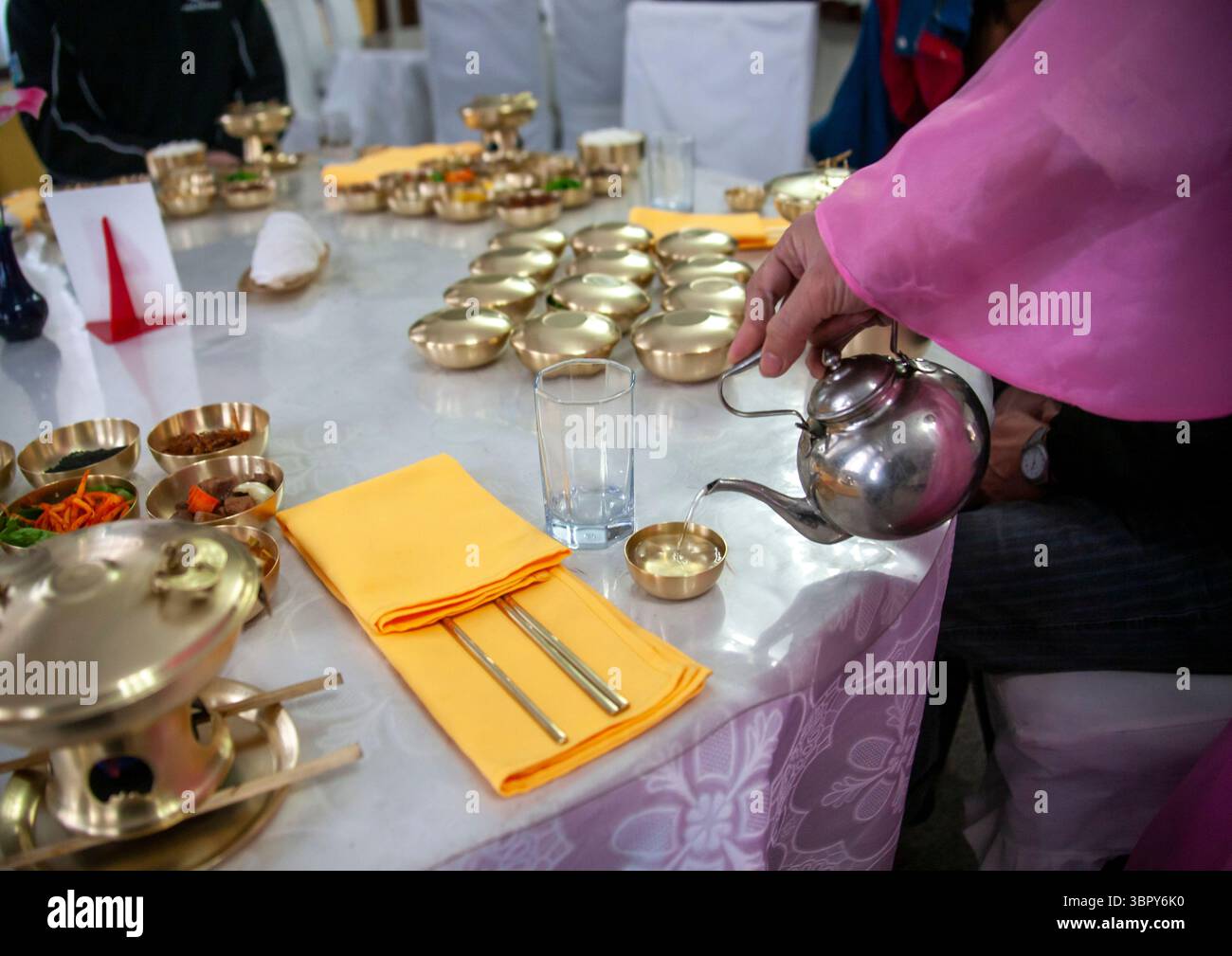 Traditional meal for tourists in a Korean restaurant, North Hwanghae ...
