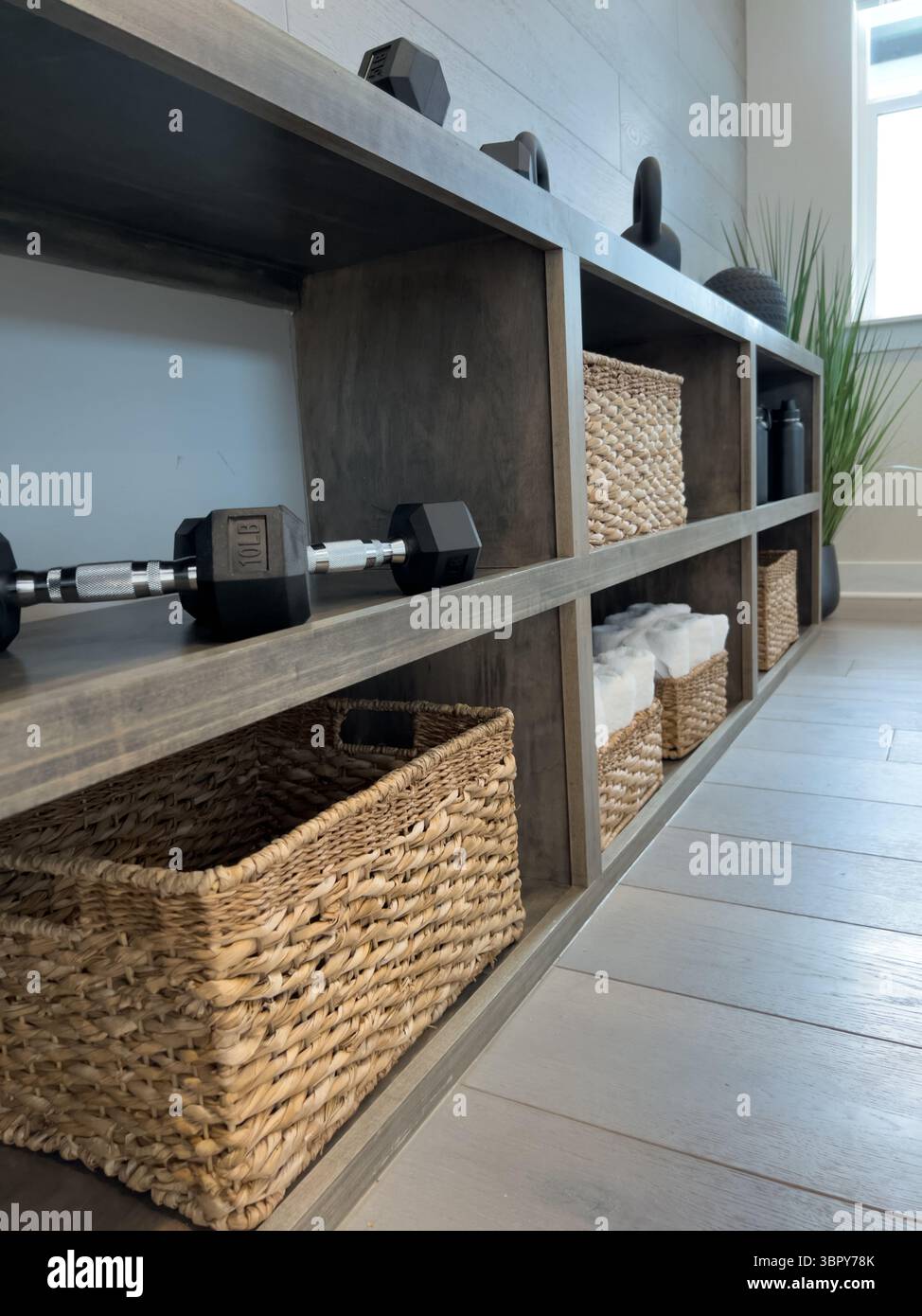 Side Perspective of Full Gym Storage Shelf Stock Photo - Alamy