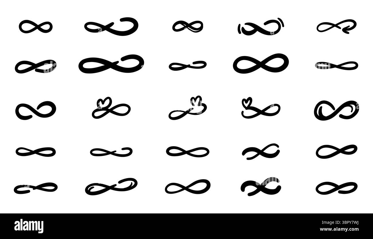 Doodle infinity icon set. Hand drawn endless loop symbols. Vector ...