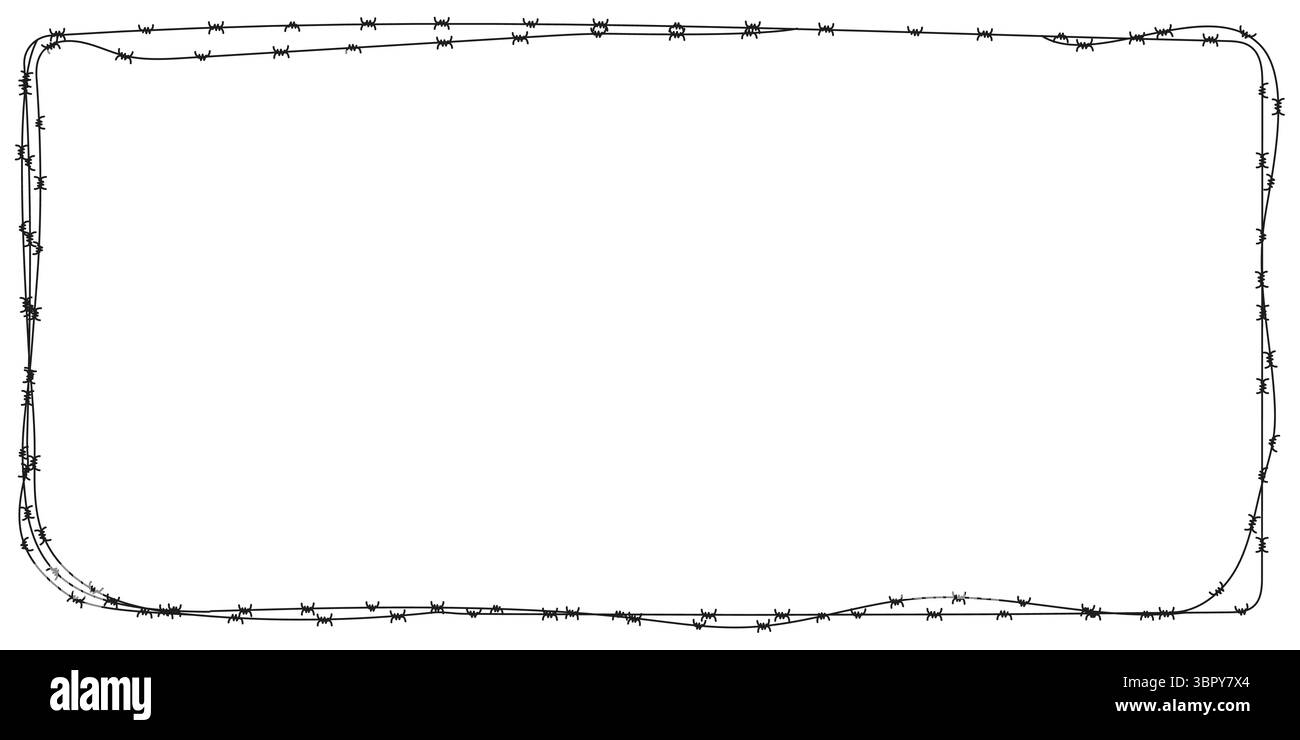 Barbed wire rectangular border frame. Black fill silhouette vector for ...