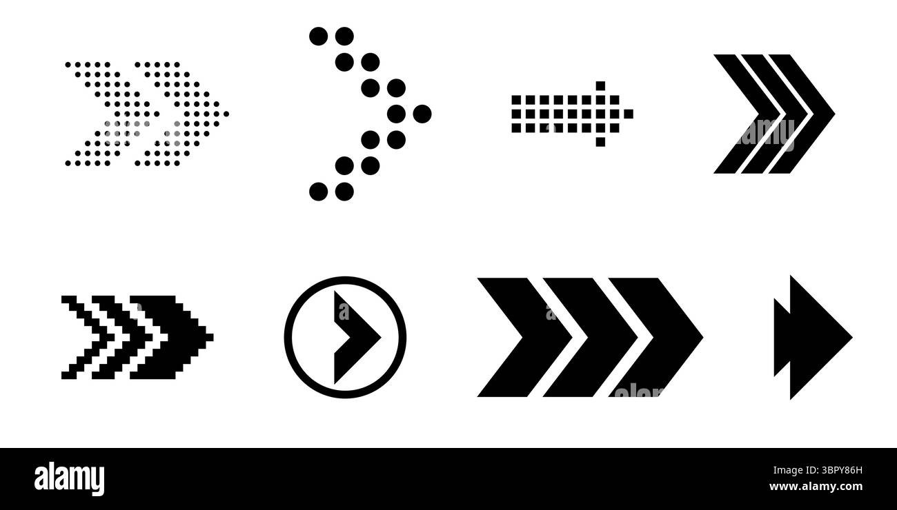 Modern swipe arrows icon set with line and pixel symbols for scrolling next slide navigation ...