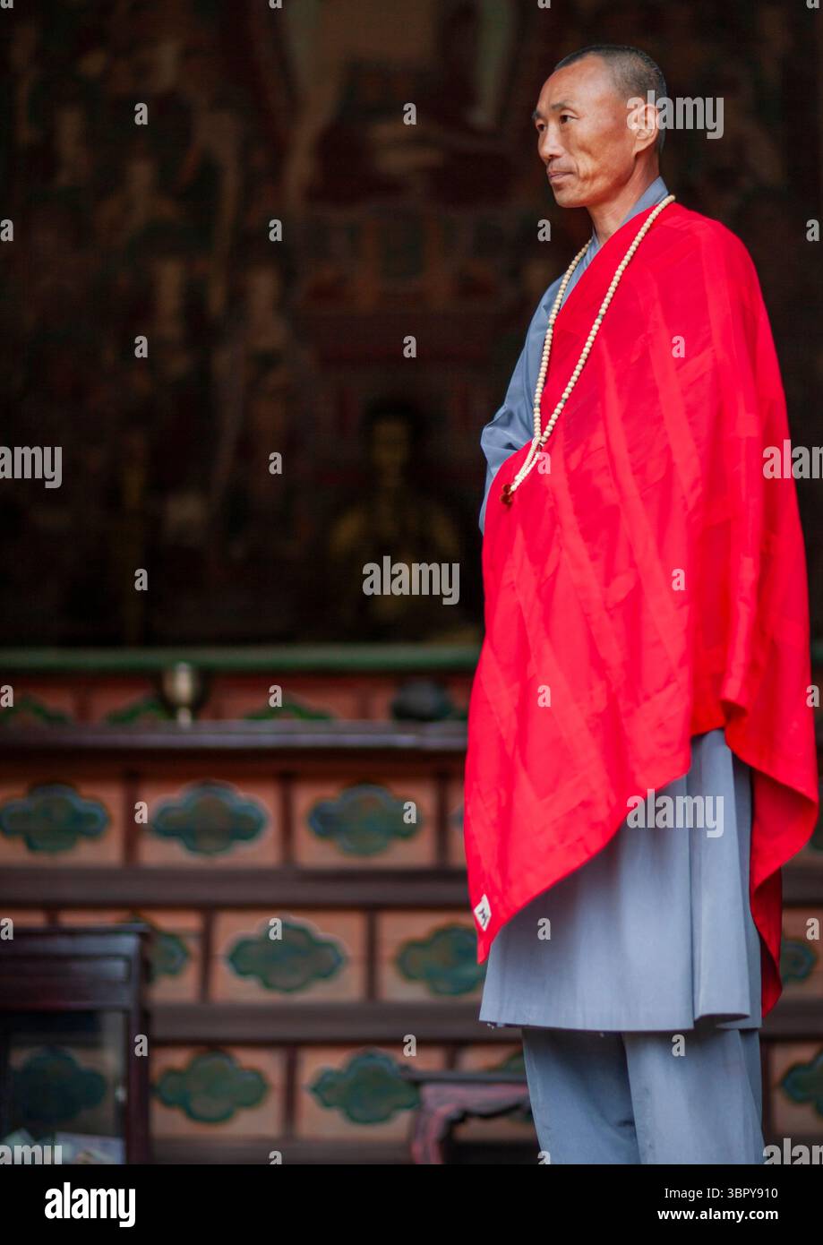 North Korean buddhist monk in kaesin sa temple on mount Chilbo, North ...