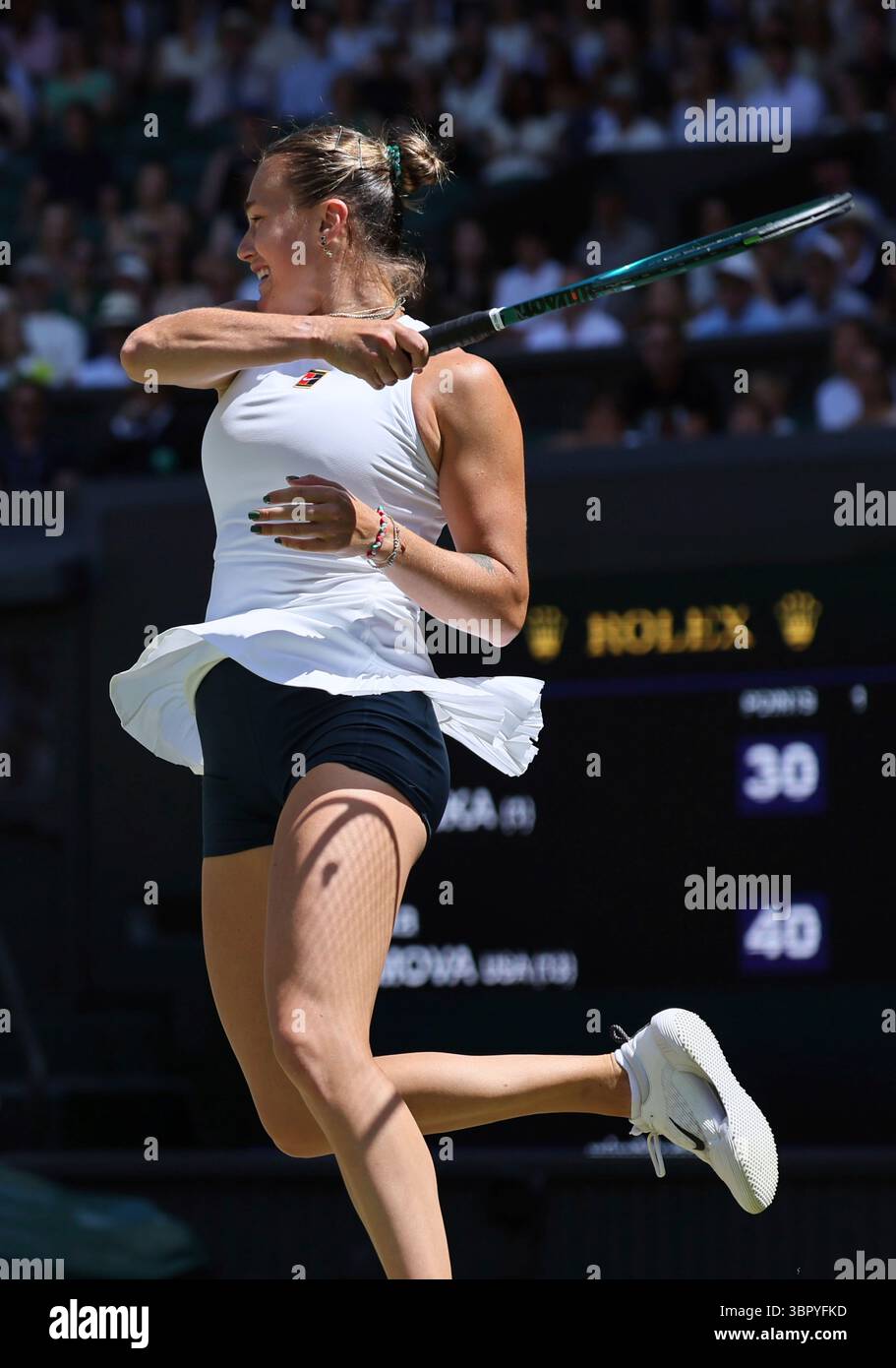 Aryna Sabalenka hits a ball during ladies' singles semi-finals match against Amanda Anisimova of ...