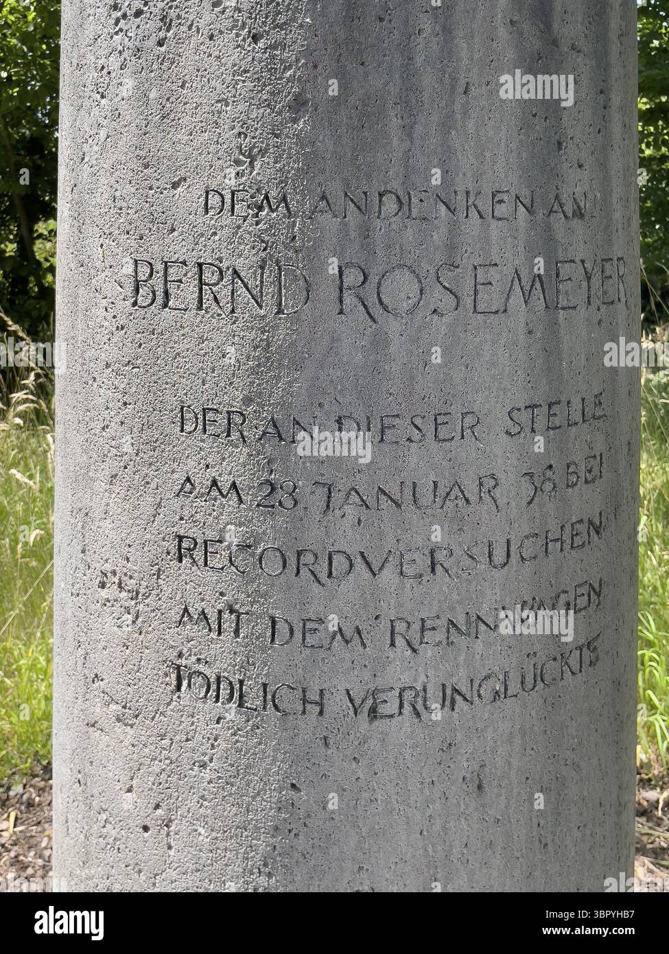 Free-standing stone column Monument with inscription in memory of Bernd ...