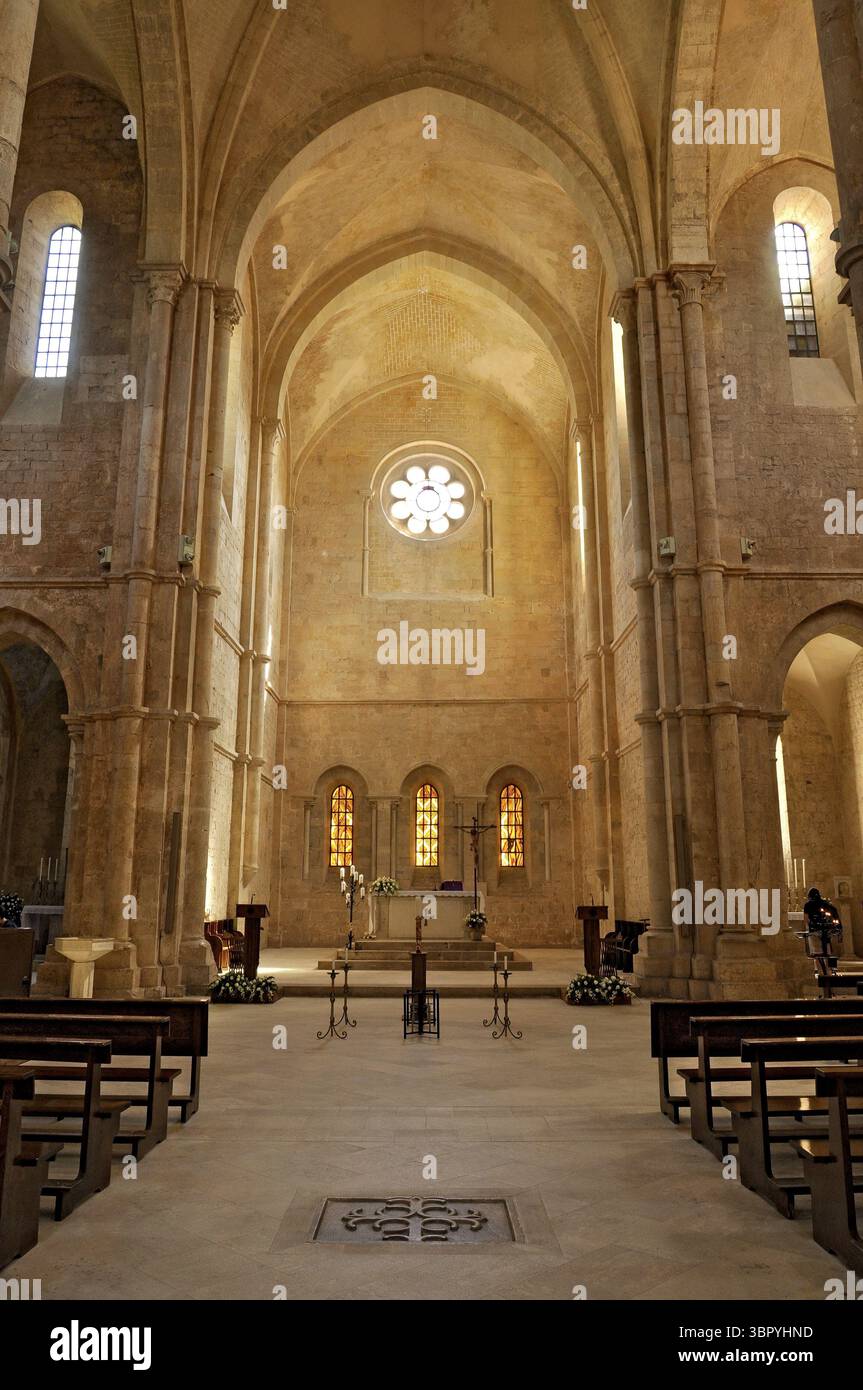 Choir with altar, interior, Gothic basilica of the Cistercian Abbey of ...
