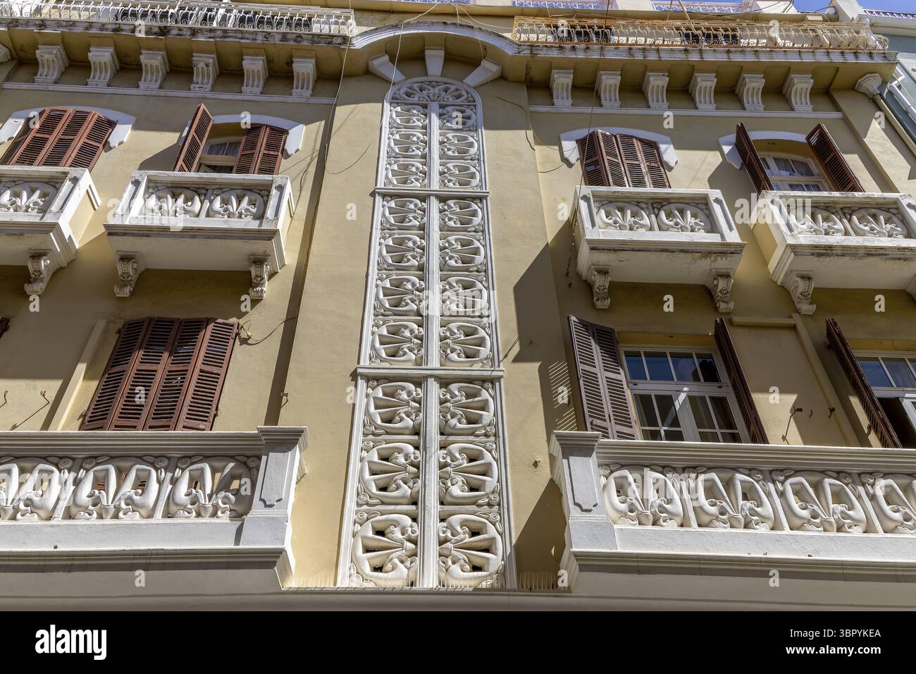 Characteristic buildings with relief decorations on the facade and ...