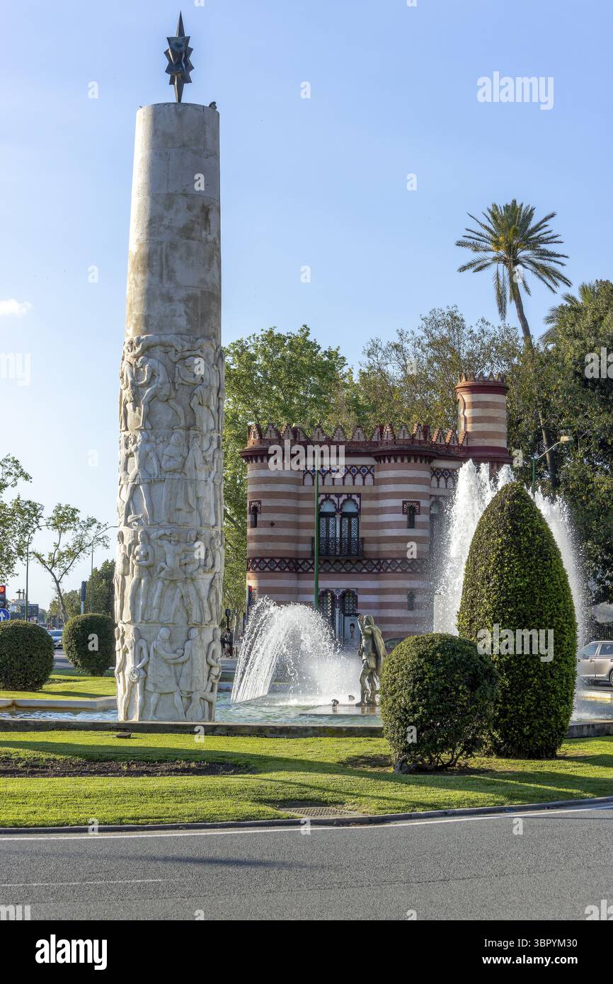 Sculpture Monumento a Juan Sebastian de Elcano and in the background ...
