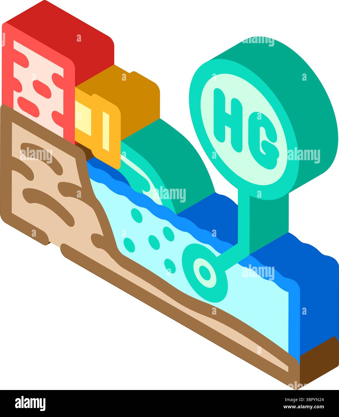 mercury pollution river industrial discharge isometric icon vector ...