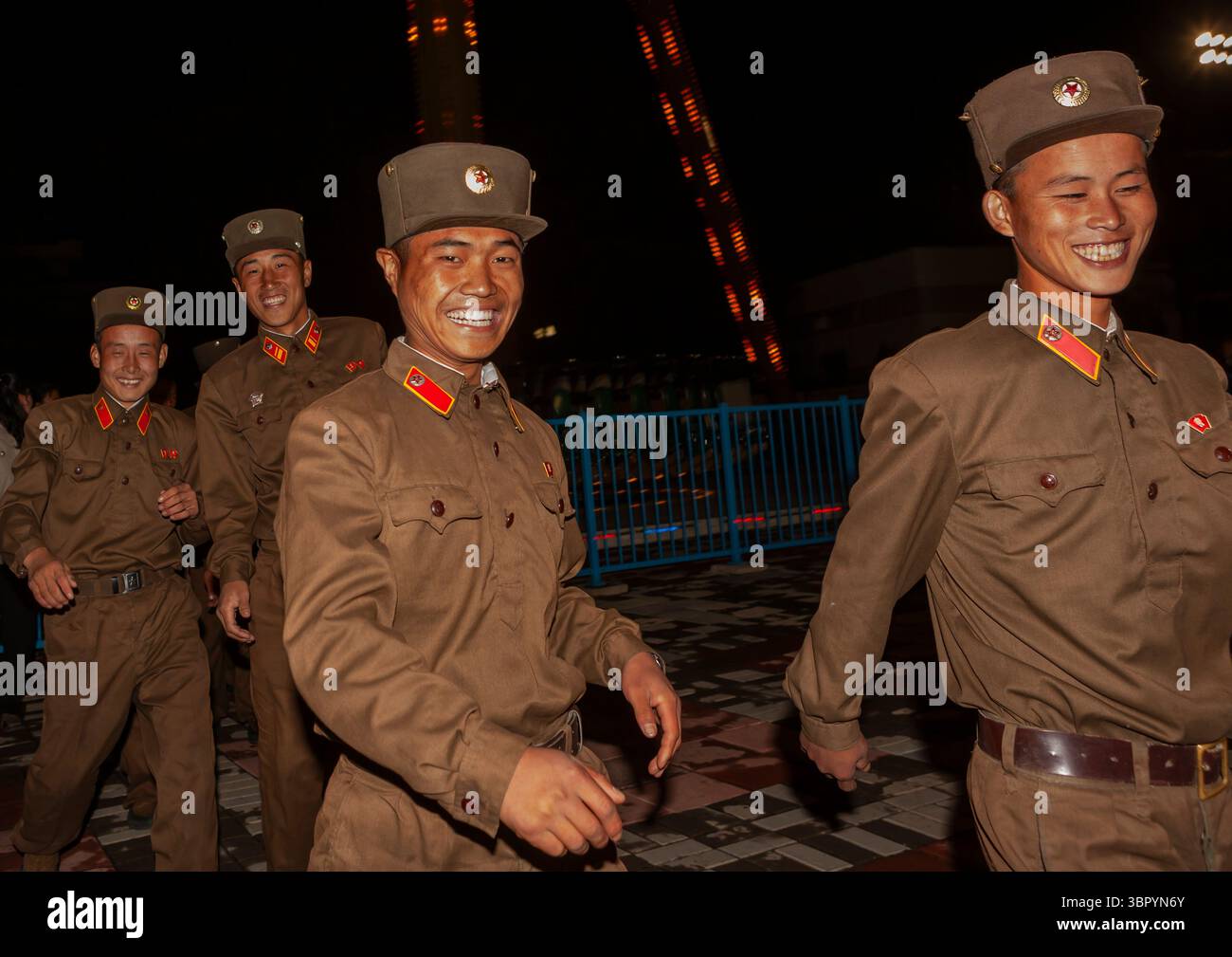 North Korean smiling soldiers having fun at Kaeson youth park, DGC ...