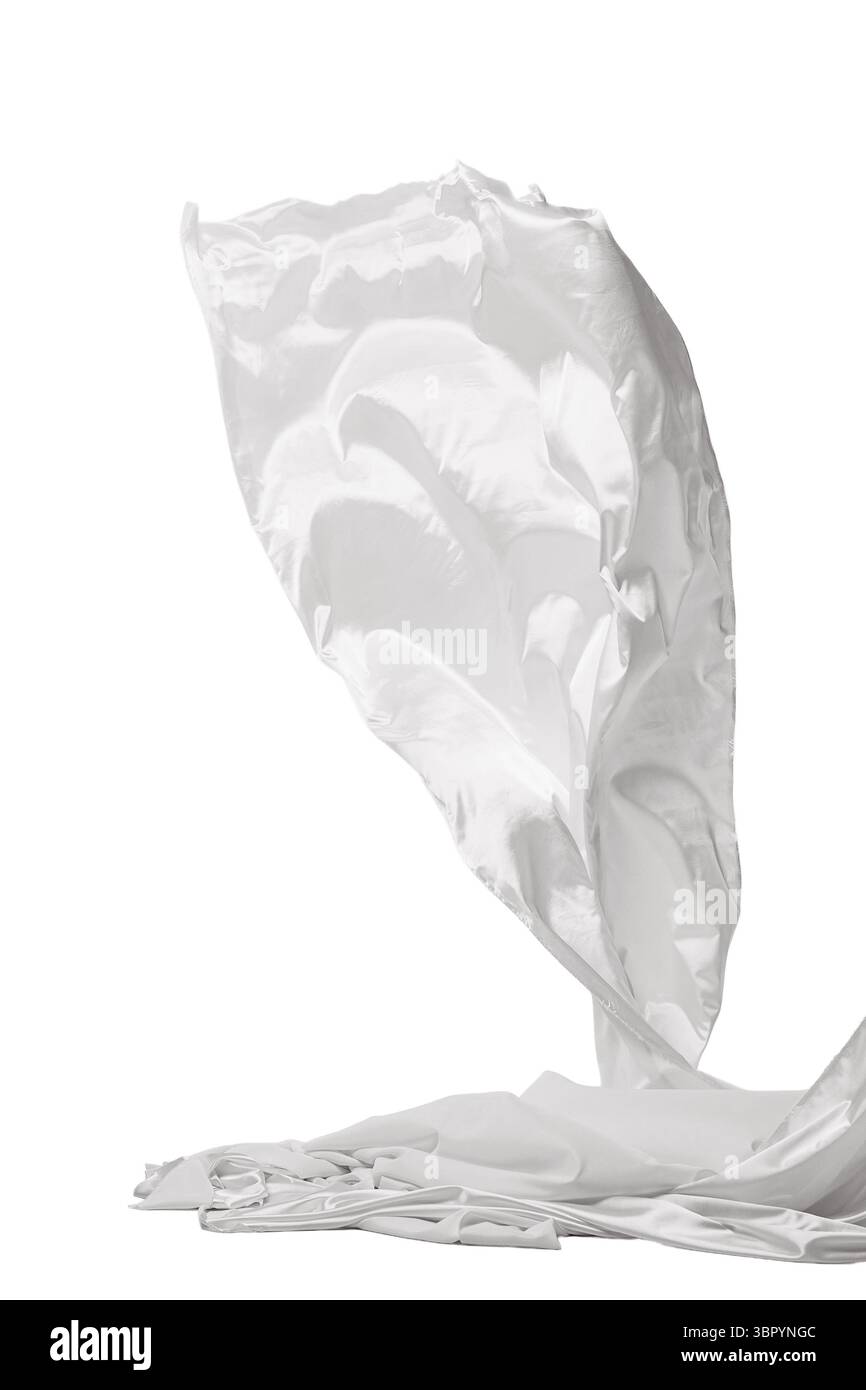 Abstract image of soft white fabric captured in motion, flying and ...