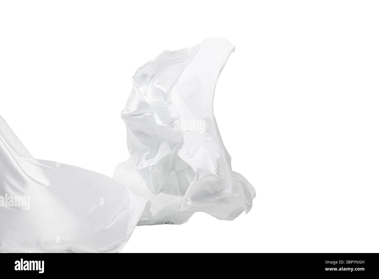 Abstract image of soft white fabric captured in motion, flying and ...