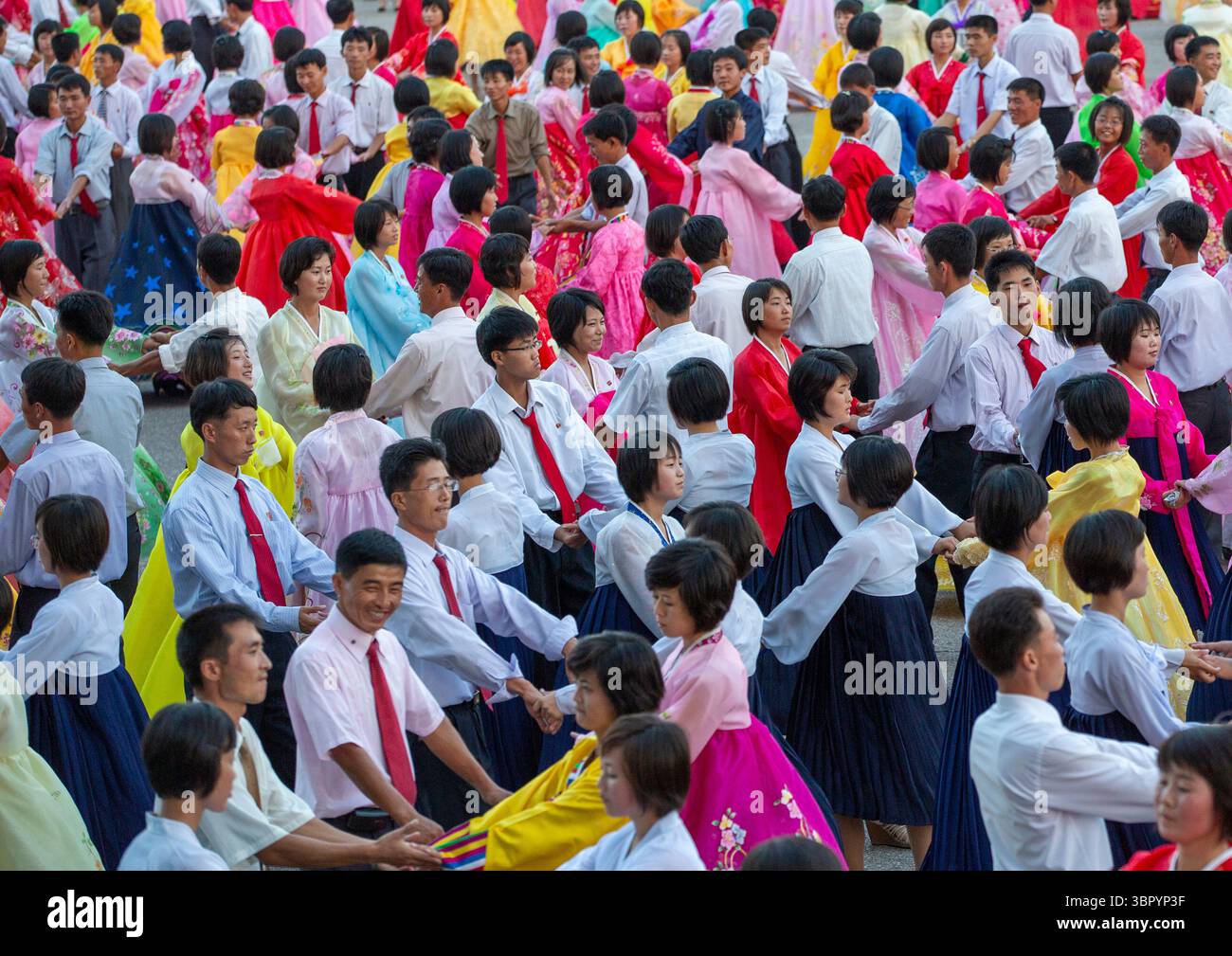 North Korean students during a mass dance performance, DGC, Pyongyang ...