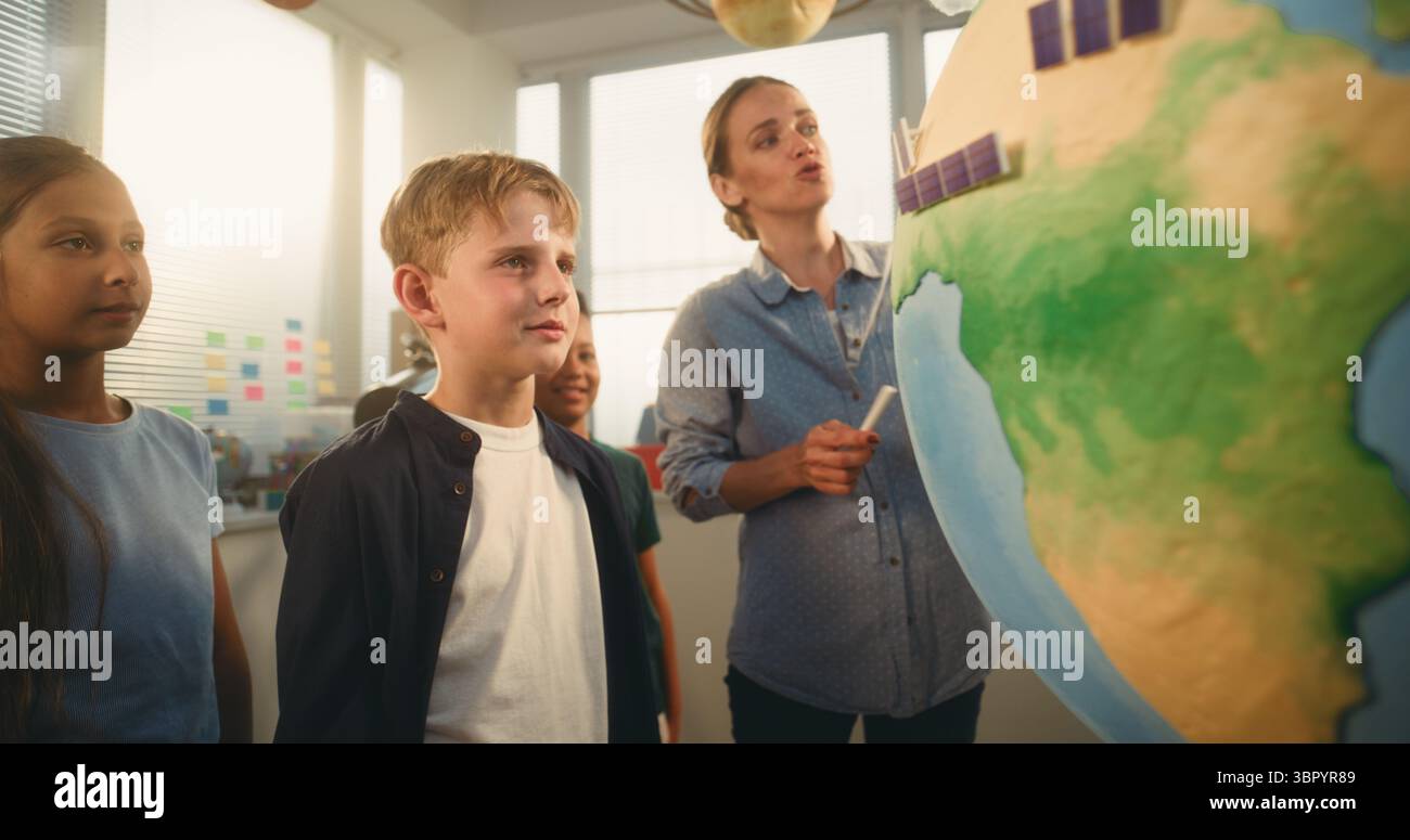 STEM Science Lesson: Female Teacher Educating Smart Diverse Kids Using ...