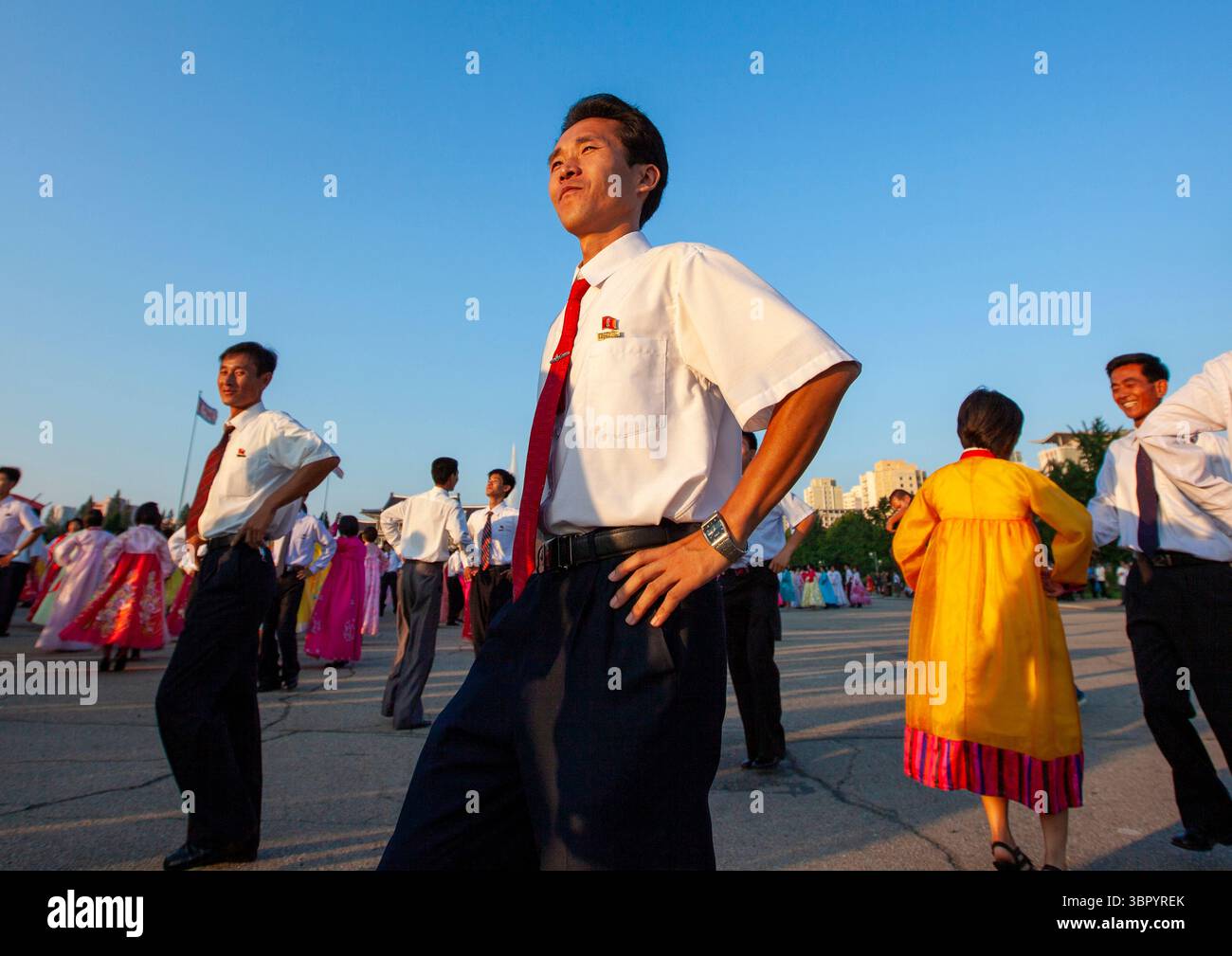 North Korean students during a mass dance performance, DGC, Pyongyang ...