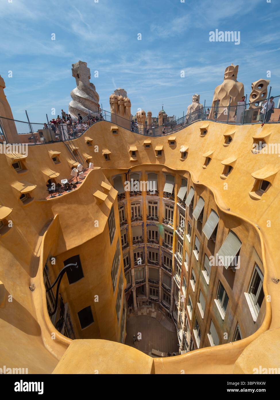The innovative inner courtyard of Casa Milà (La Pedrera), designed to ...