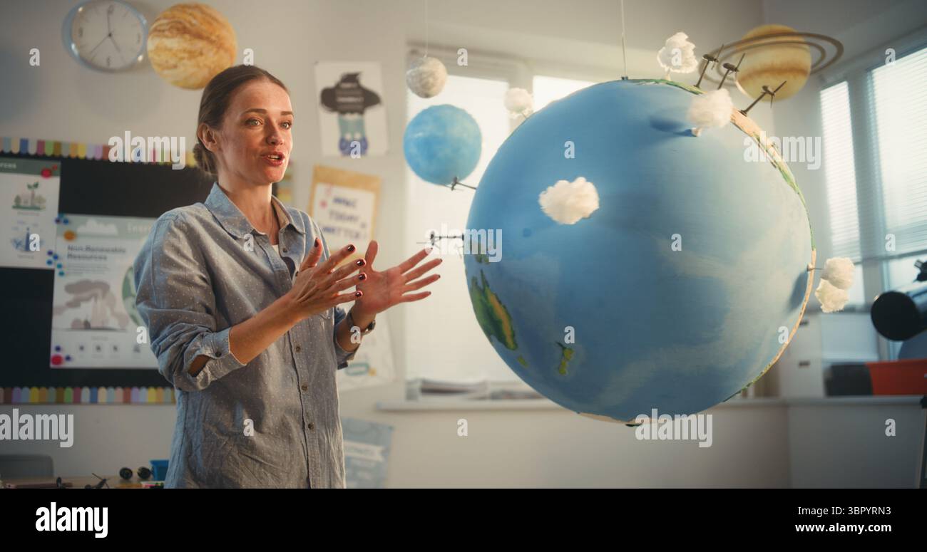 STEM Class: Female School Teacher Educating Science and Renewable ...