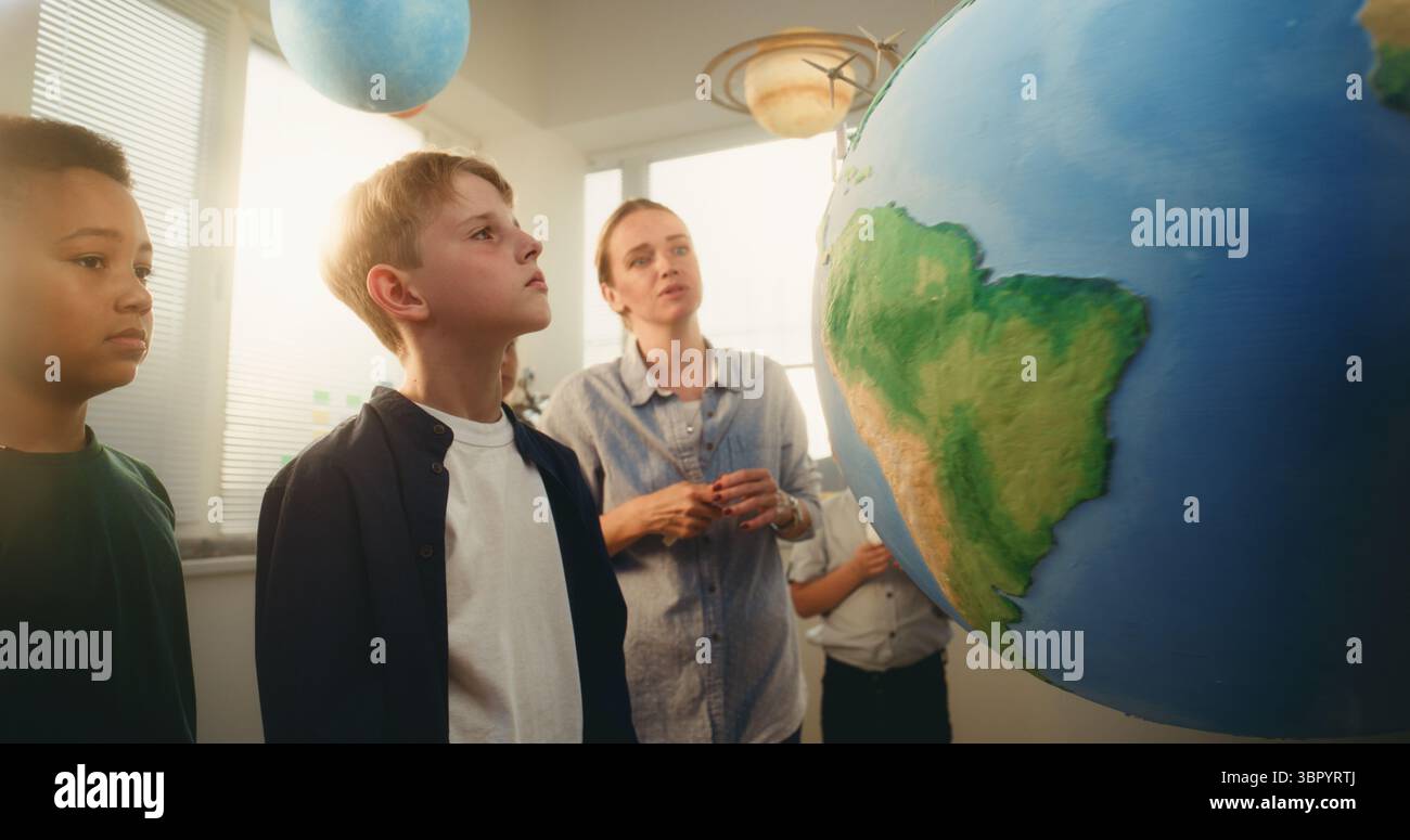 STEM Science Lesson: Female Teacher Educating Smart Diverse Kids Using ...