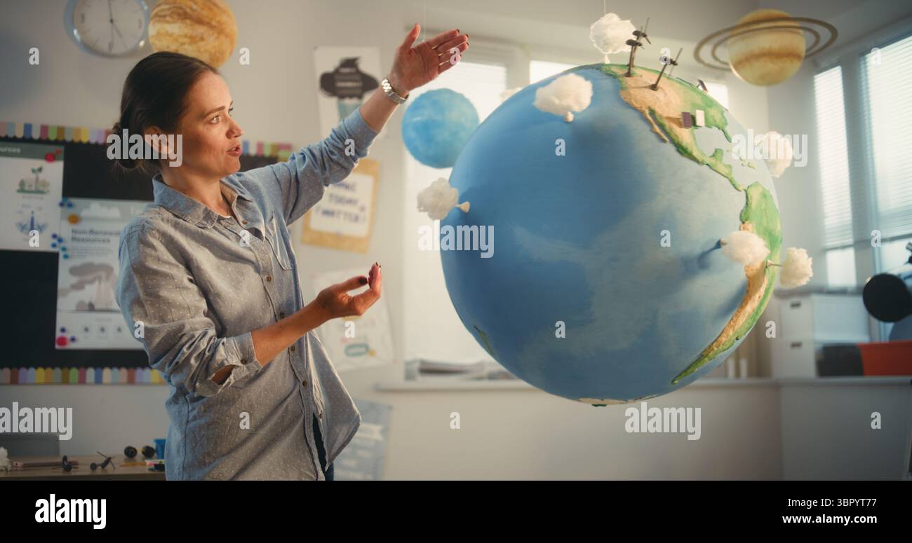 STEM Class: Female School Teacher Educating Science and Renewable ...