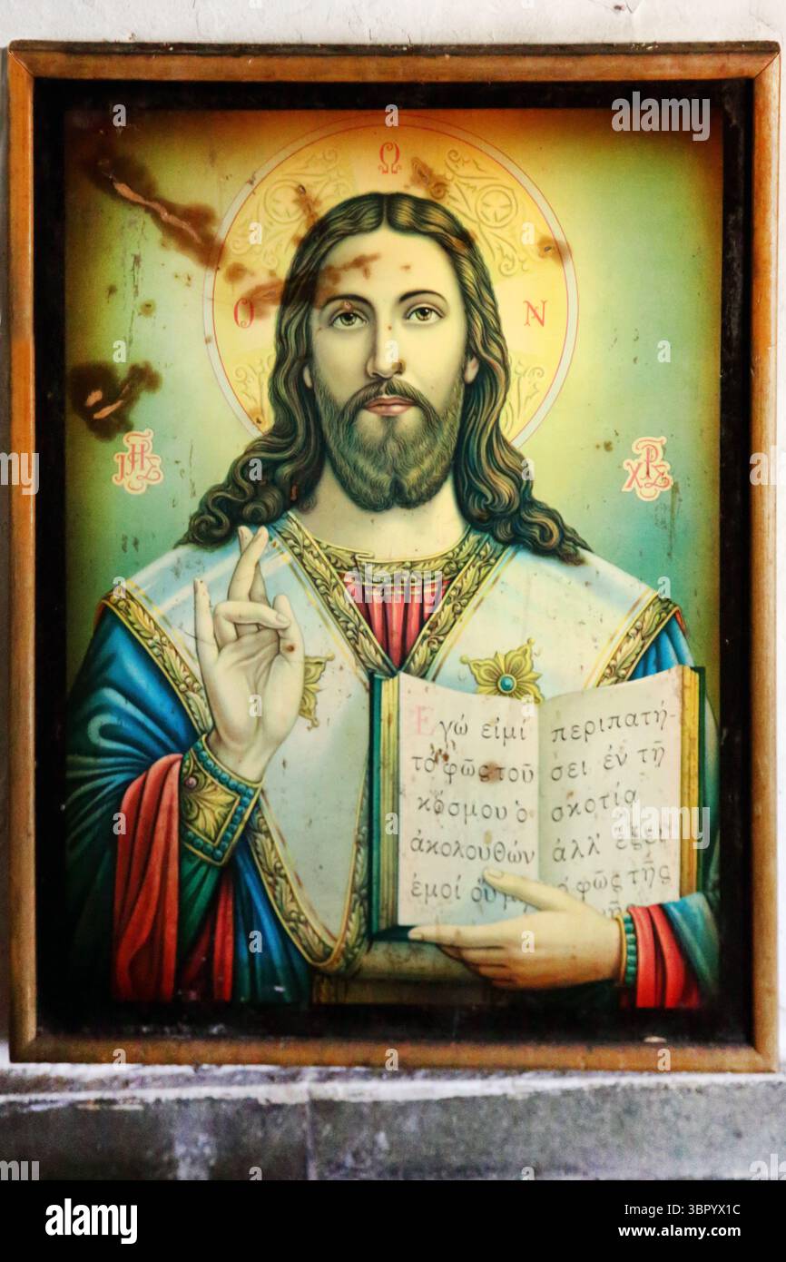 Worn Greek Icon of Jesus Christ in Agios Nikolaos Church Vari-Voula ...