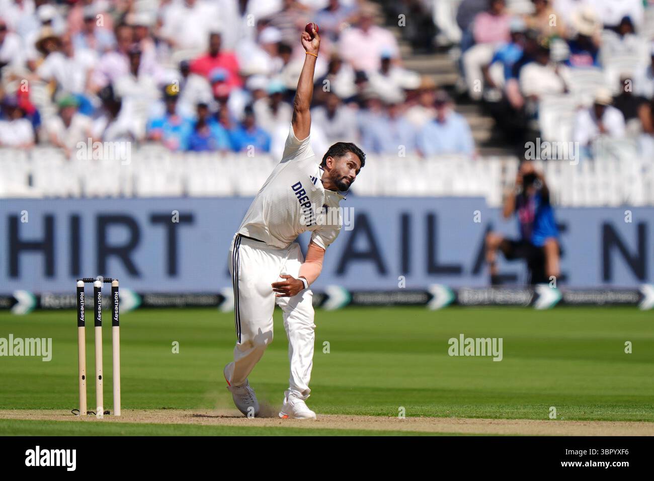 India's Nitish Kumar Reddy bowling during day one of the Third Rothesay ...