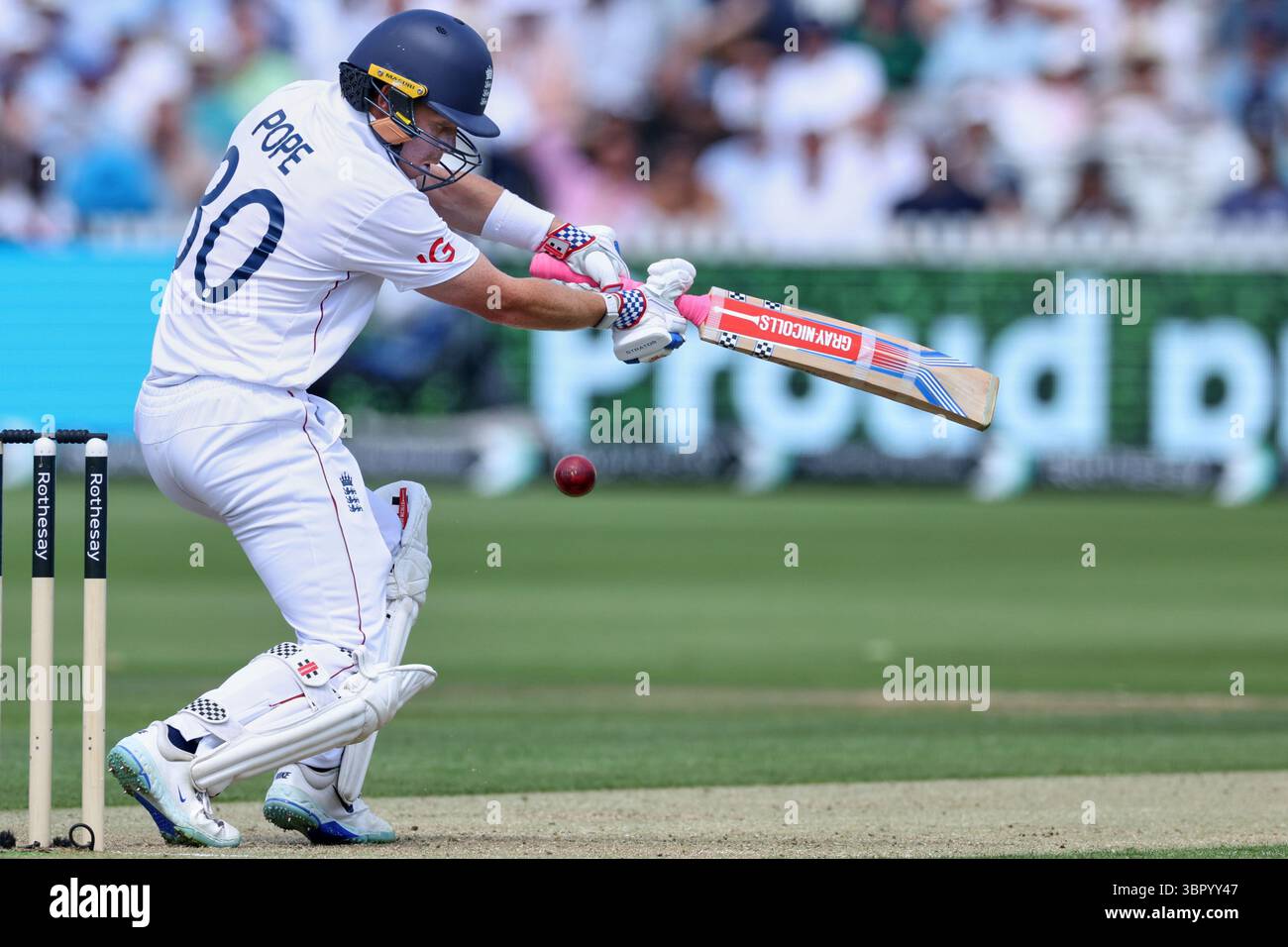 England's Ollie Pope plays a shot during the third cricket test match ...