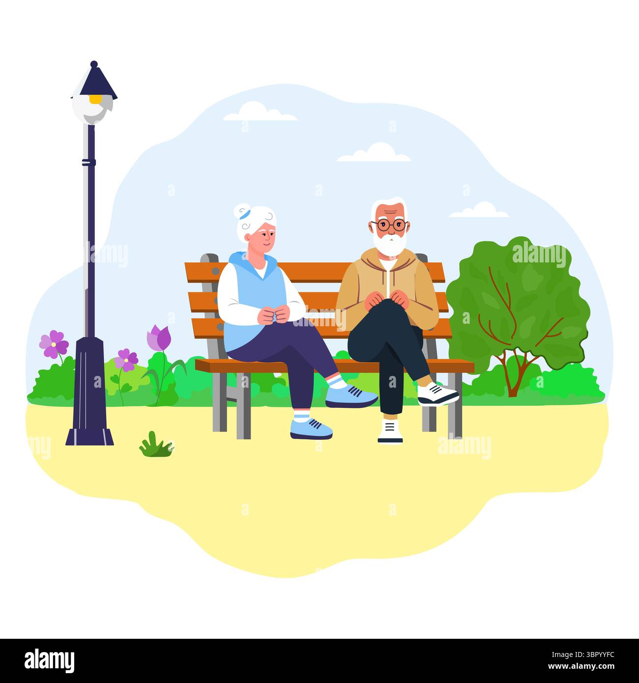 Vector illustration Retirement leisure. Elderly man and woman sitting ...