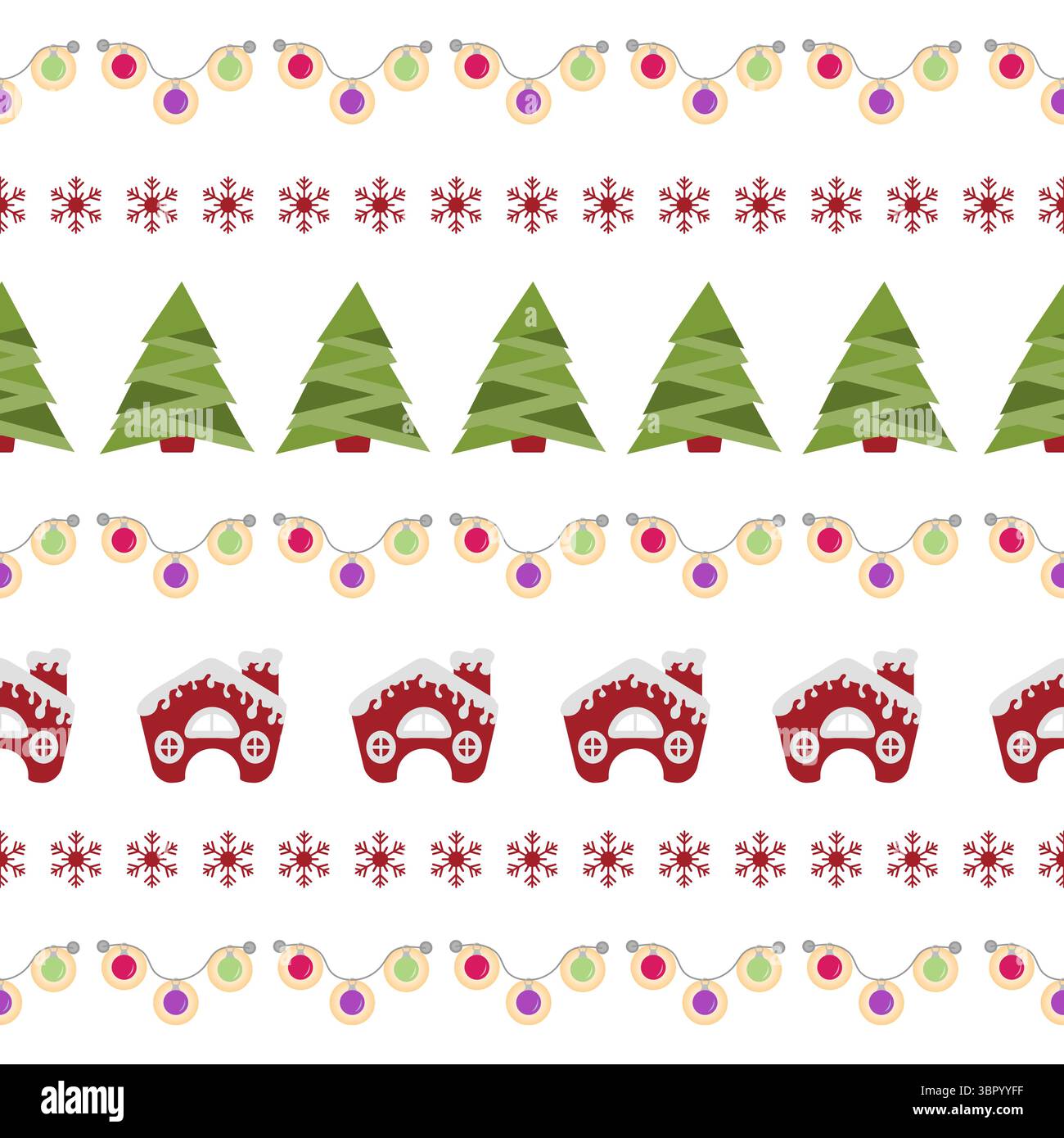 Christmas-themed pattern with trees, snowflakes, gingerbread houses ...