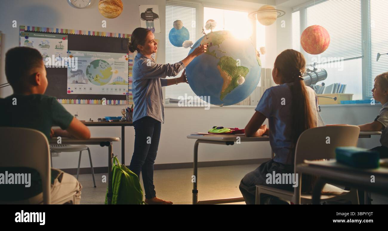STEM Class on Renewable Energy: Female Teacher Explaining Energy ...