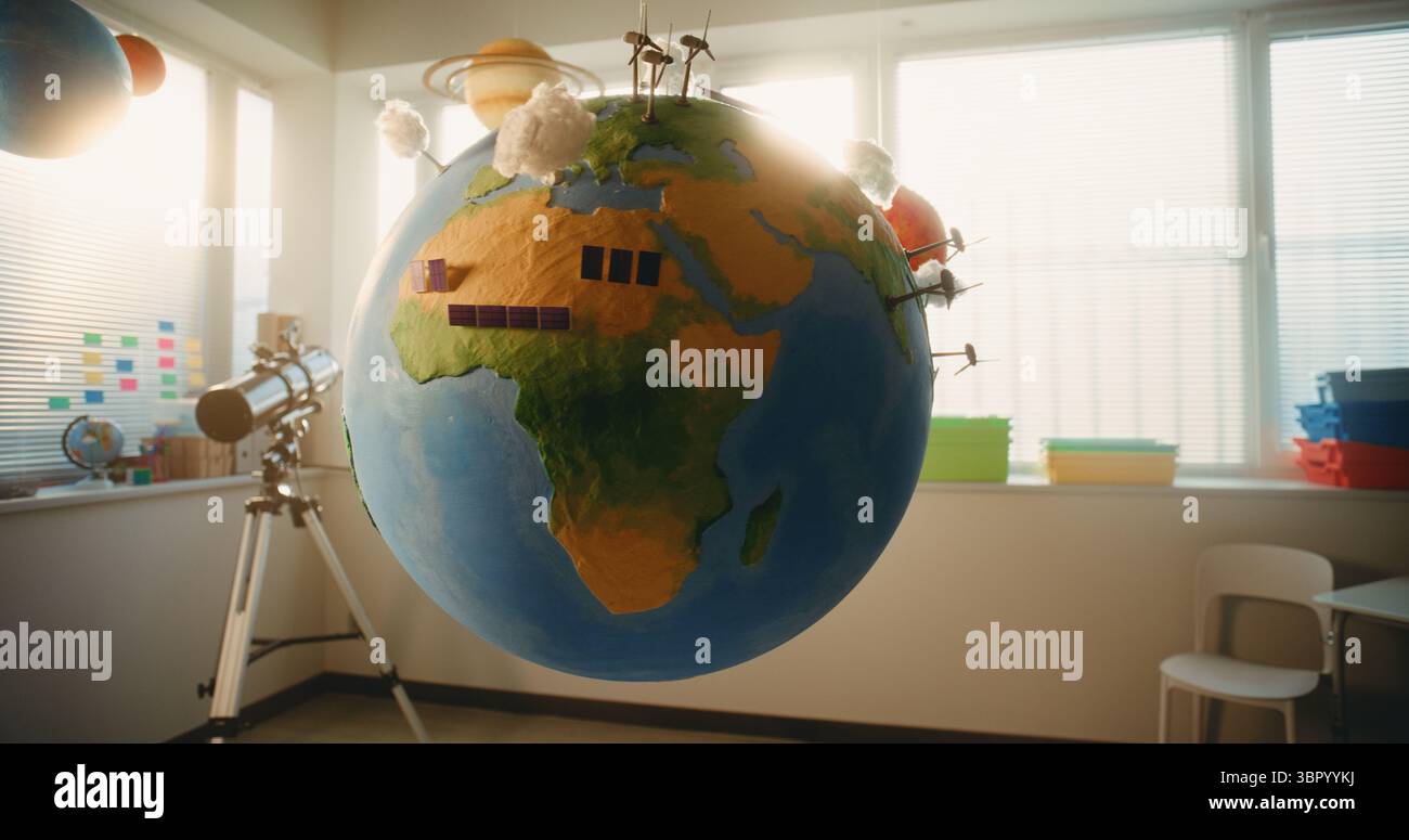 Modern STEM Classroom: Rotating Earth Model with Miniature 3D Models of ...