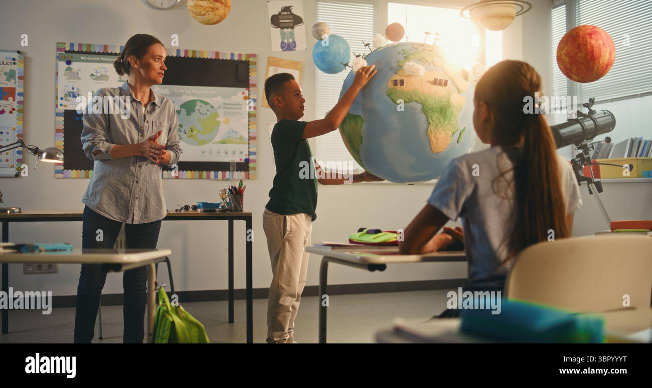 STEM Class: African American School Boy Presenting Renewable Energy ...