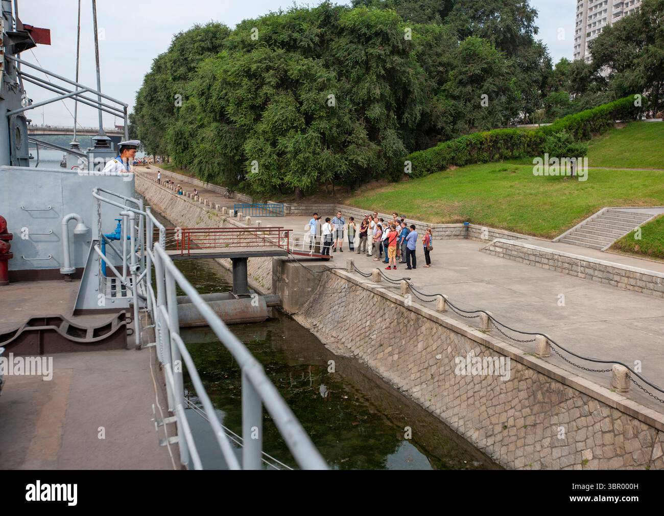 Tourists visiting Uss Pueblo american spy boat on Taedong river, DGC ...