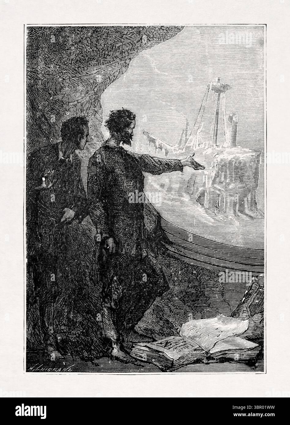 Illustration depicting Captain Nemo and Professor Aronnax looking at ...