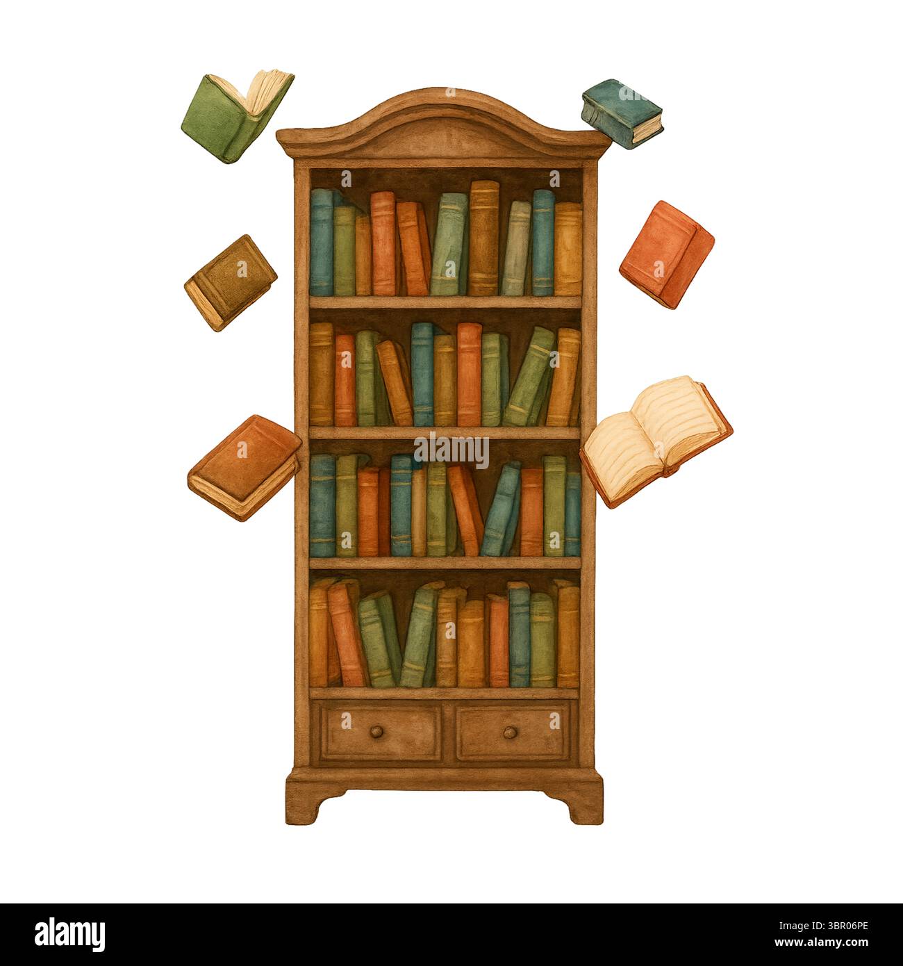 Haunted Floating Books and Wooden Bookshelf – Halloween Watercolor ...