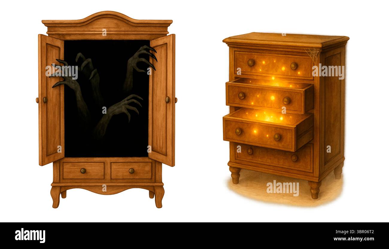 Scary Hands Emerging from Closet – Halloween Horror Illustration Stock ...