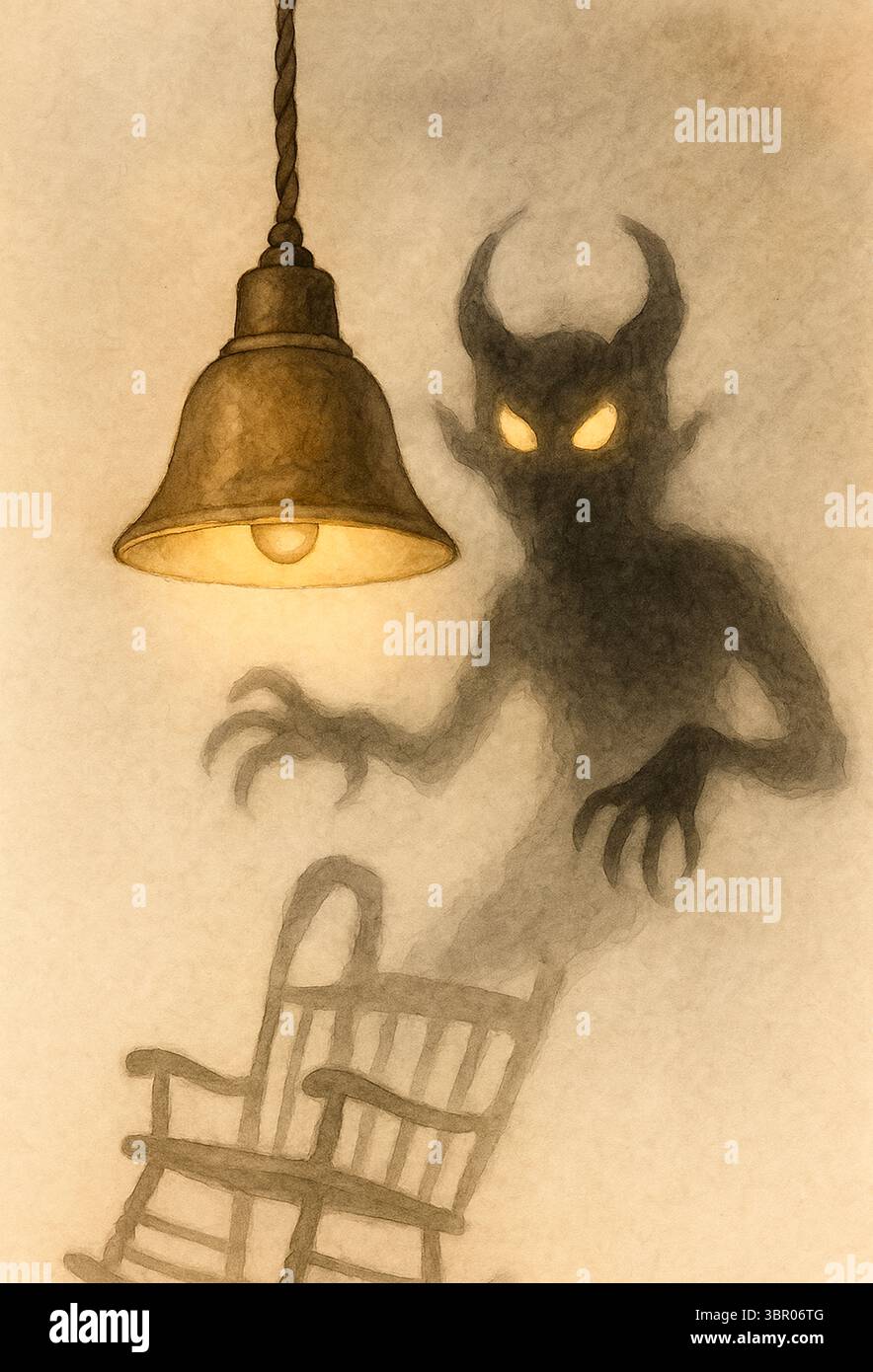 Scary Shadow Creature Under Light – Halloween Horror Watercolor Scene ...