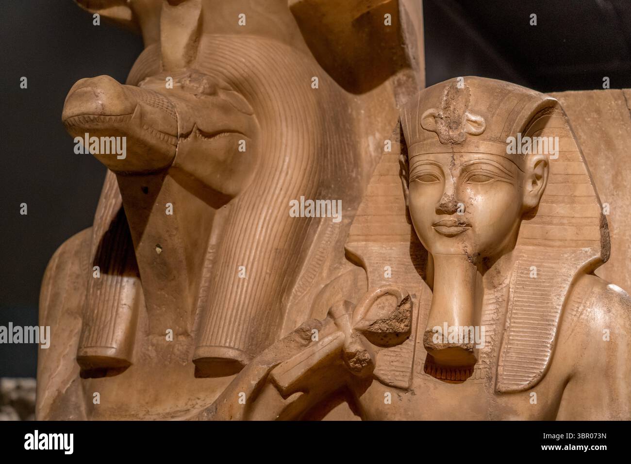 Statue of the Egyptian god Sobek and pharaoh Amenhotep III., Luxor ...