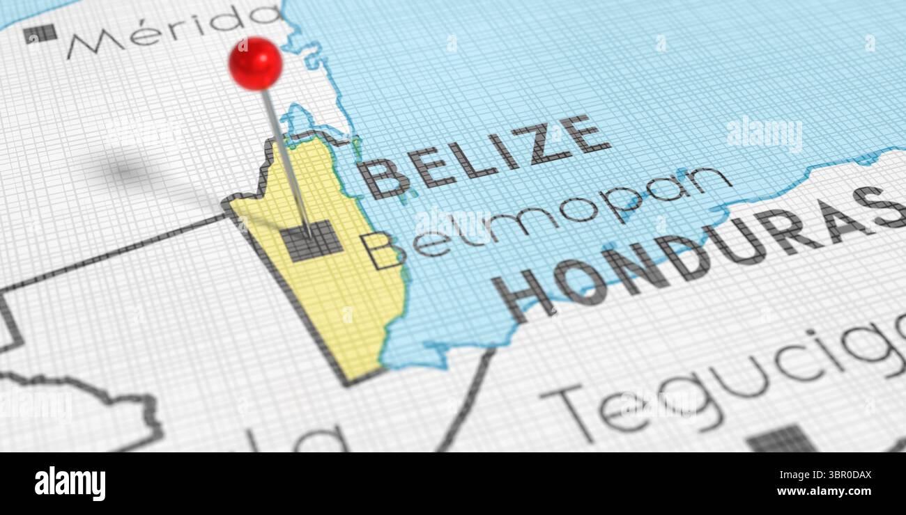 Belize, Belmopan - push pin on political map - 3D illustration Stock ...
