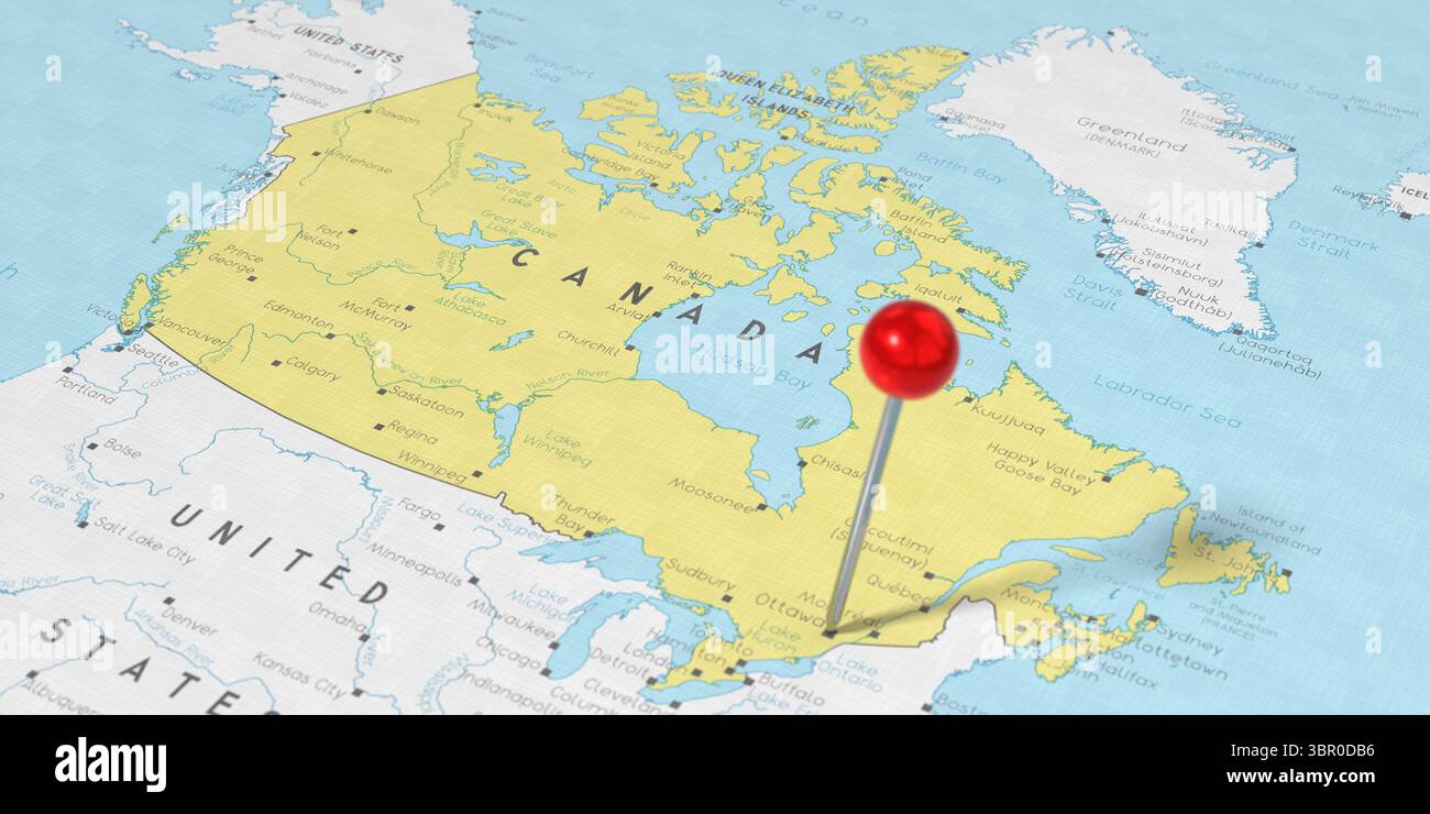 Canada, Ottawa - push pin on political map - 3D illustration Stock ...