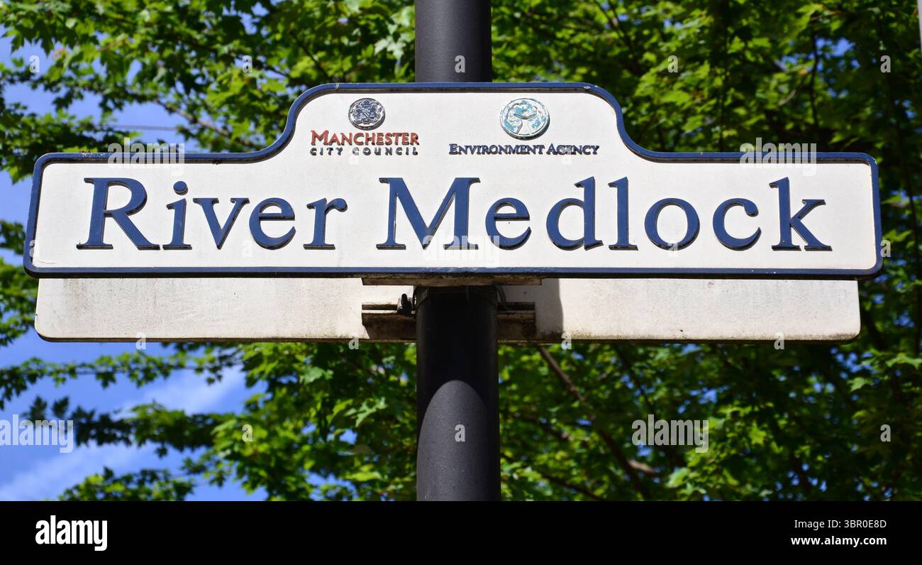 Sign, signage, River Medlock, Manchester, UK Stock Photo - Alamy