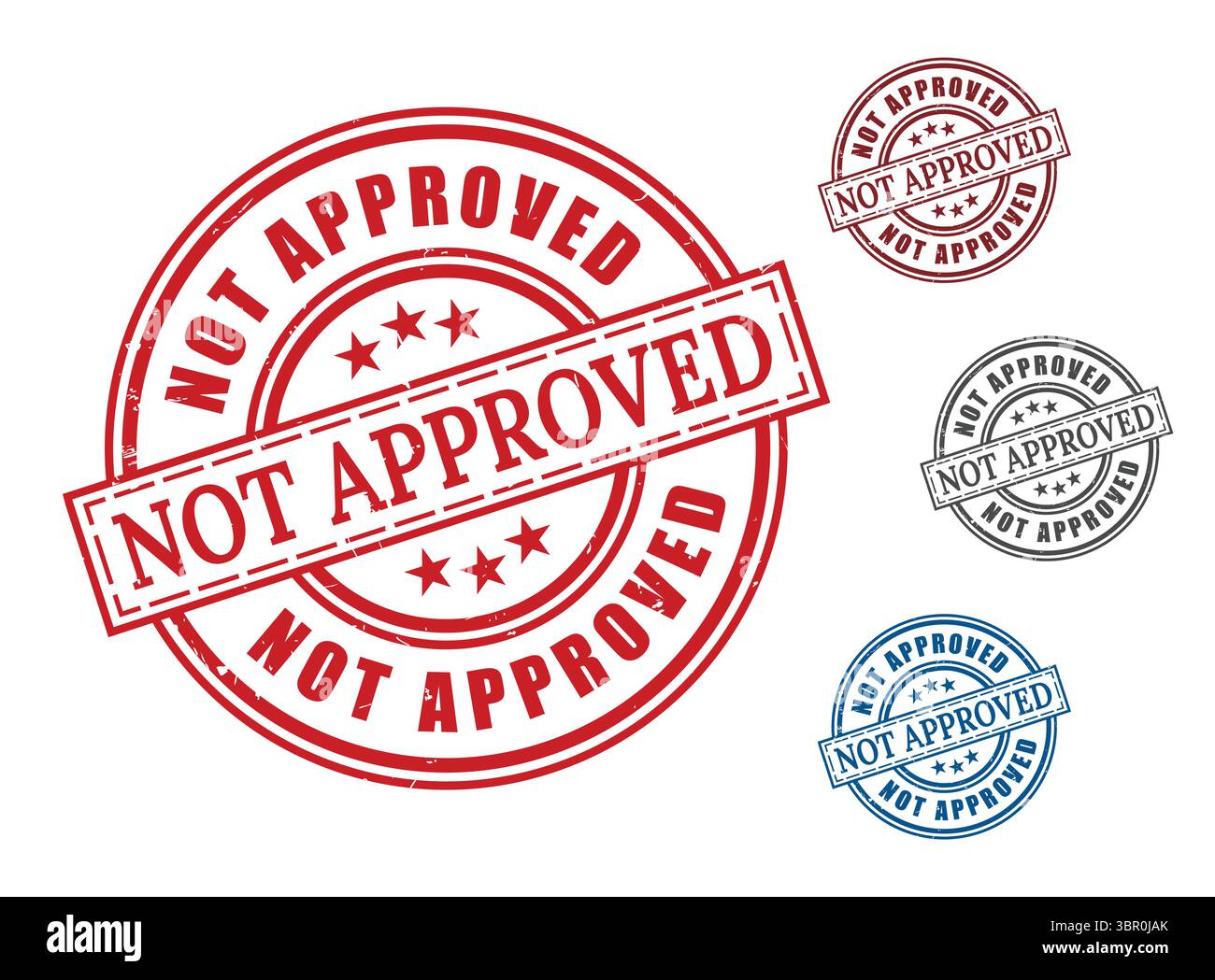 A Declined Application Stamp Set, Rejected Red Rubber Vector Labels ...