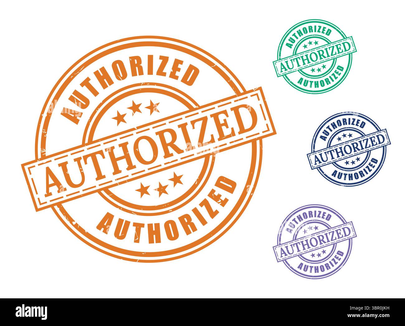A Approved and Authorized Label Set, Grunge Rubber Stamp Vector Stock ...