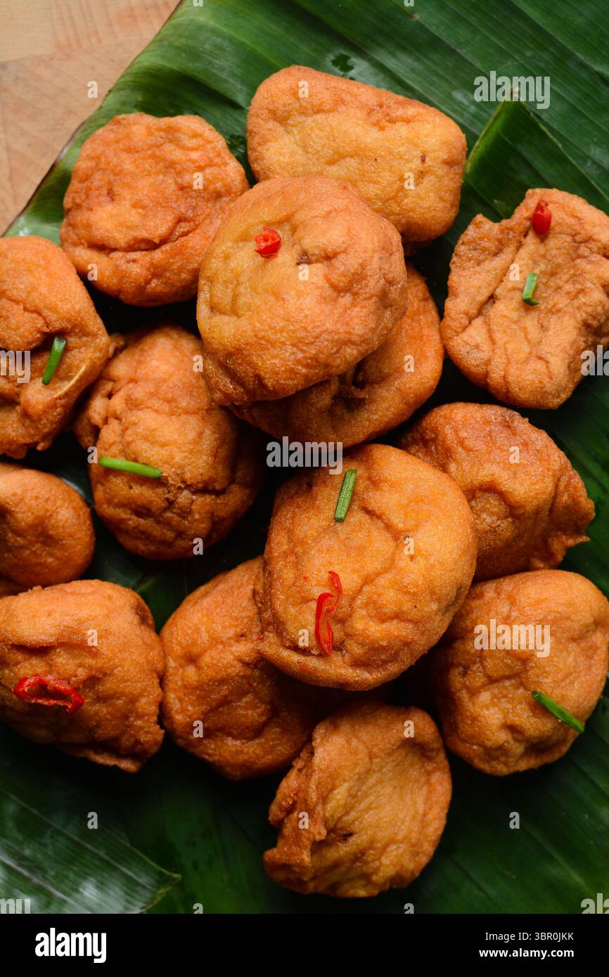 Overhead view of Akara on plantain leaf, top view of nigerian akara ...
