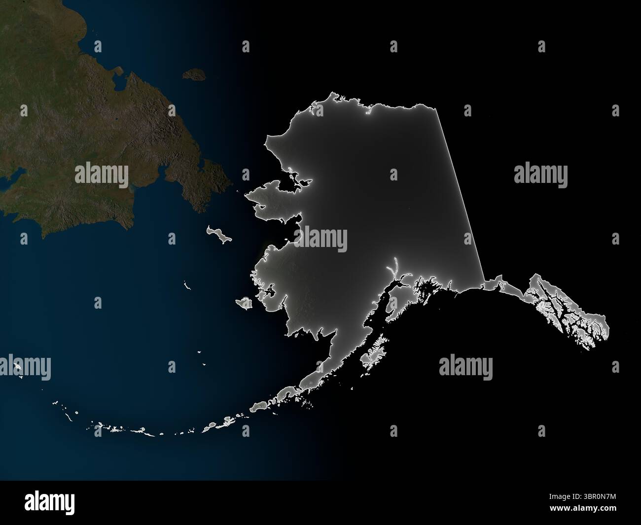 Detailed night map of Alaska with clear state borders and glowing city ...