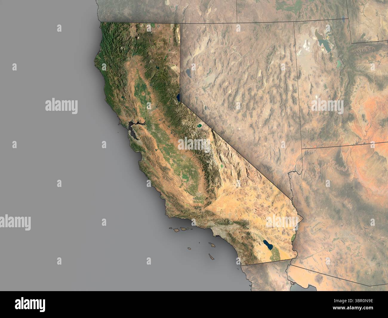 Very detailed map of California with clear state borders. Contains ...