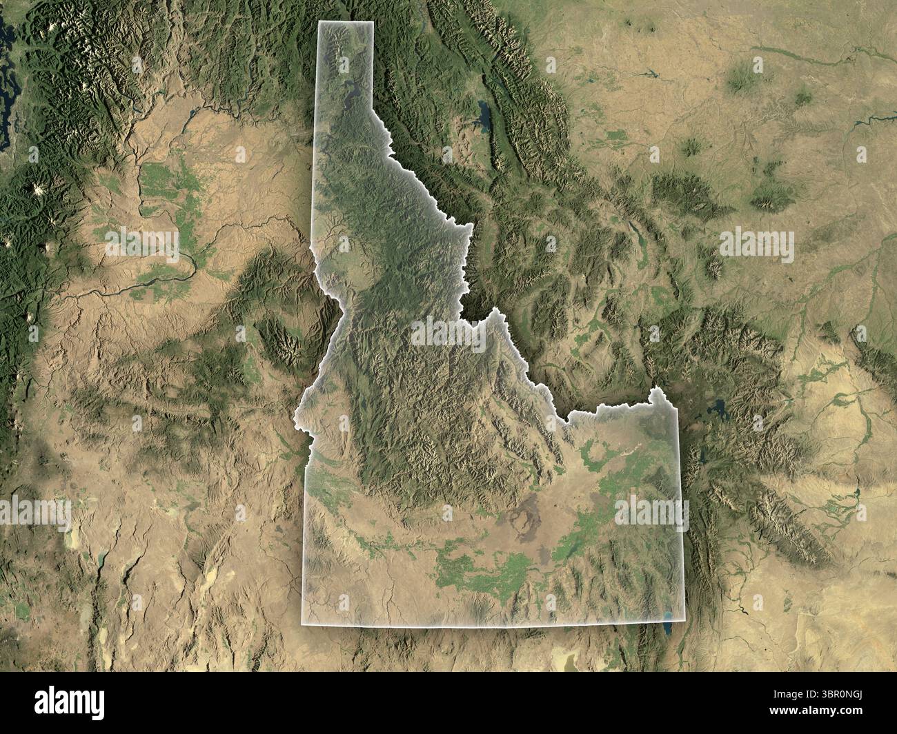 Realistic view of Idaho from space with clear state borders. Contains ...