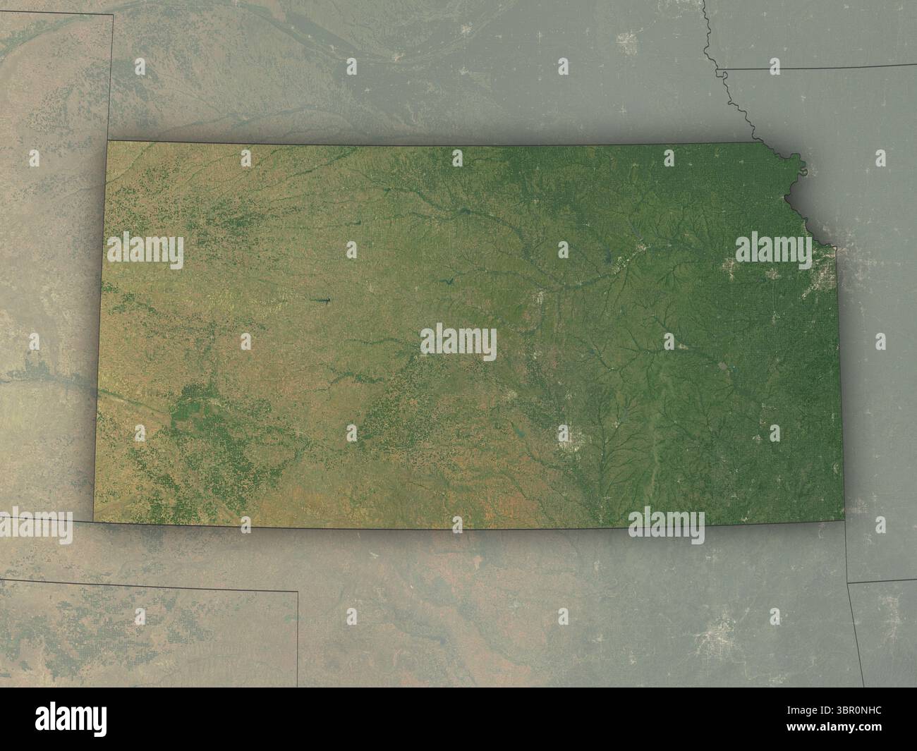Very detailed map of Kansas with clear state borders. Contains modified ...