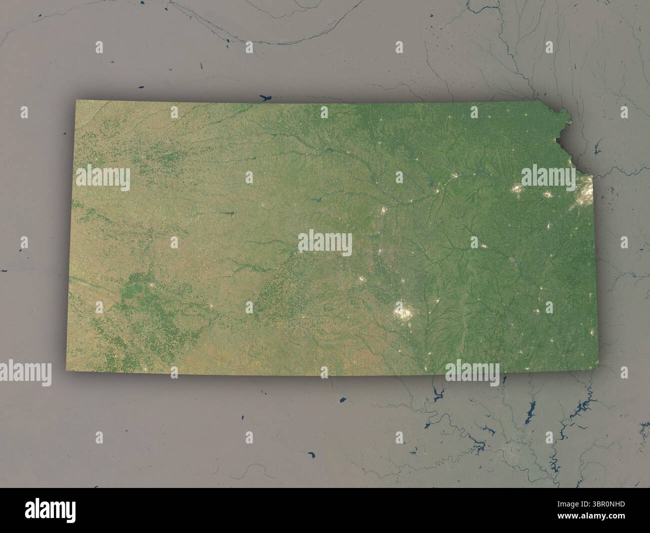 Very detailed map of Kansas with clear state borders and visible cities ...