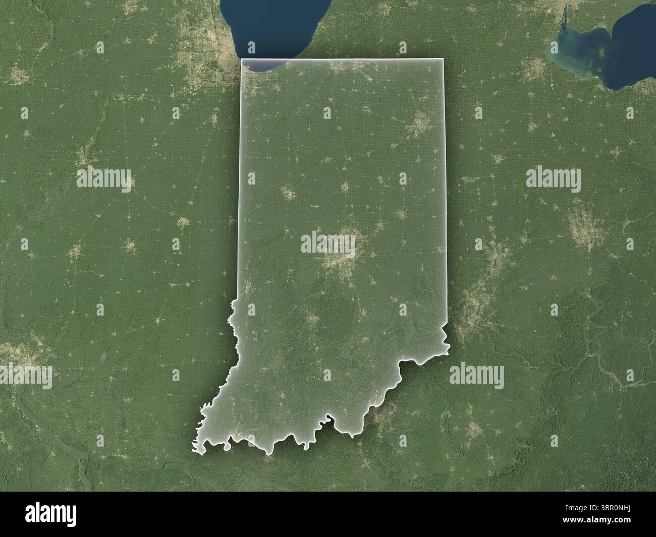 Realistic view of Indiana from space with clear state borders. Contains ...