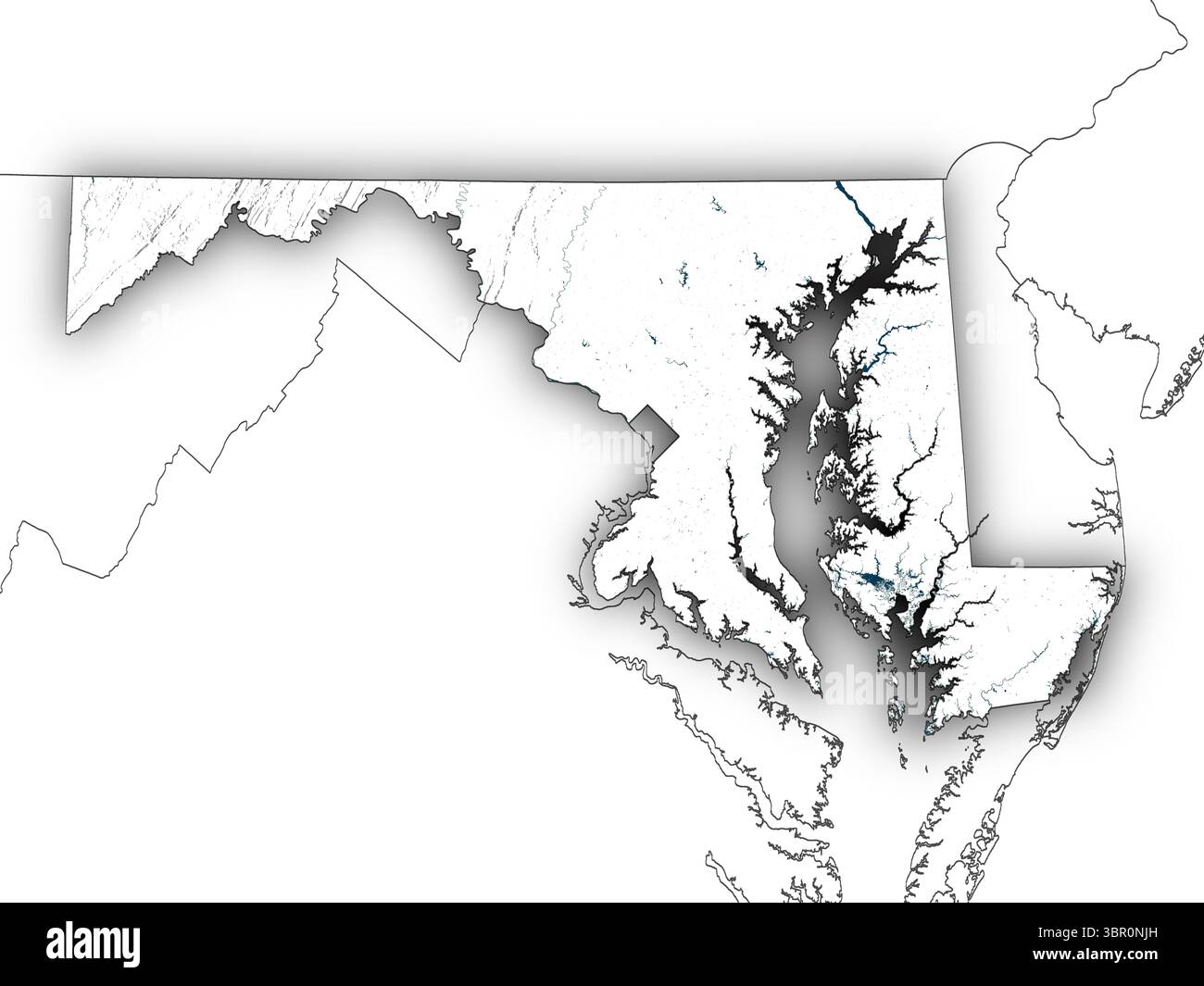 Withe map of Maryland with state borders isolated on white background ...